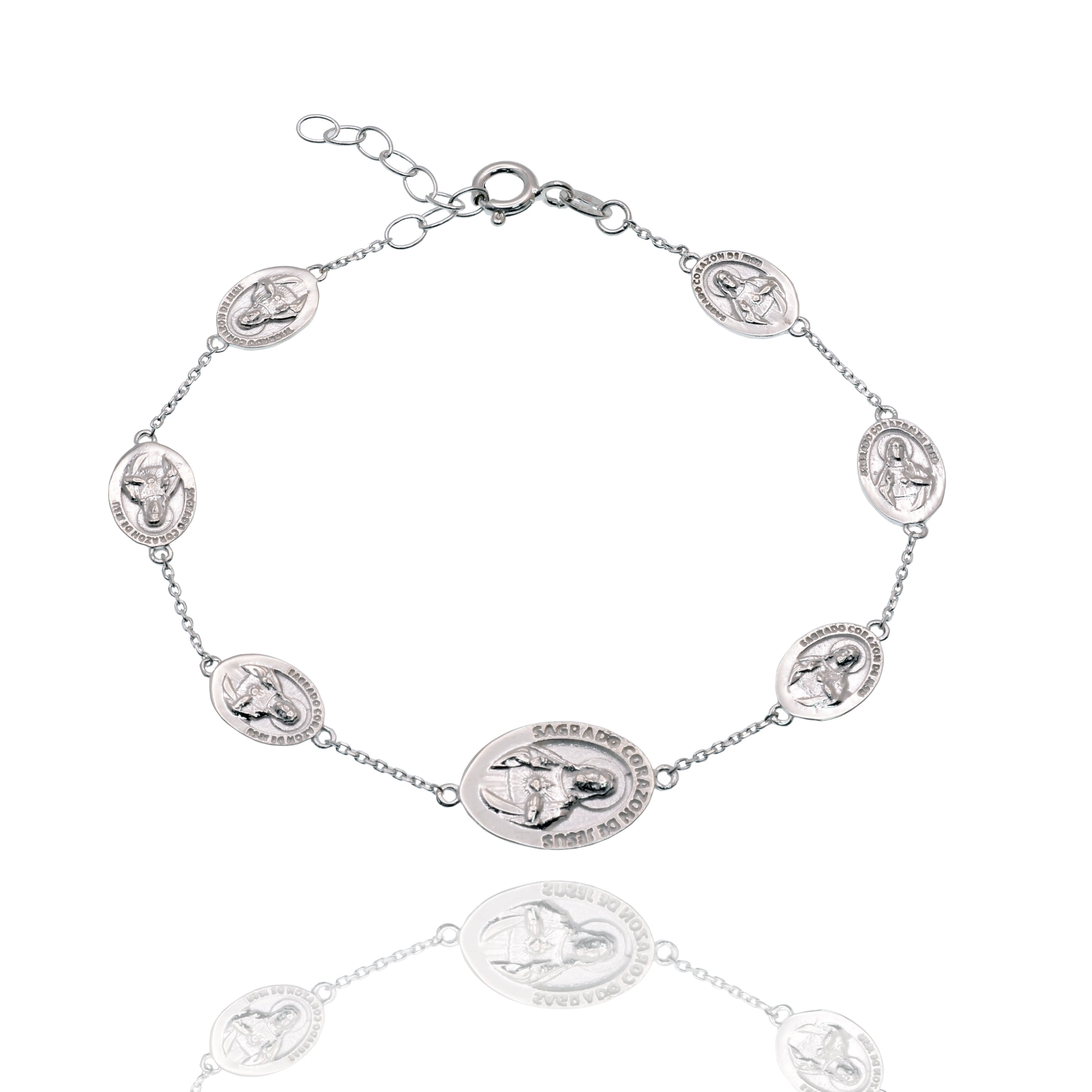 High Polished 925 Sterling Silver Sacred Heart Jesus Medal Adjustable Bracelet - DIB00083 ...