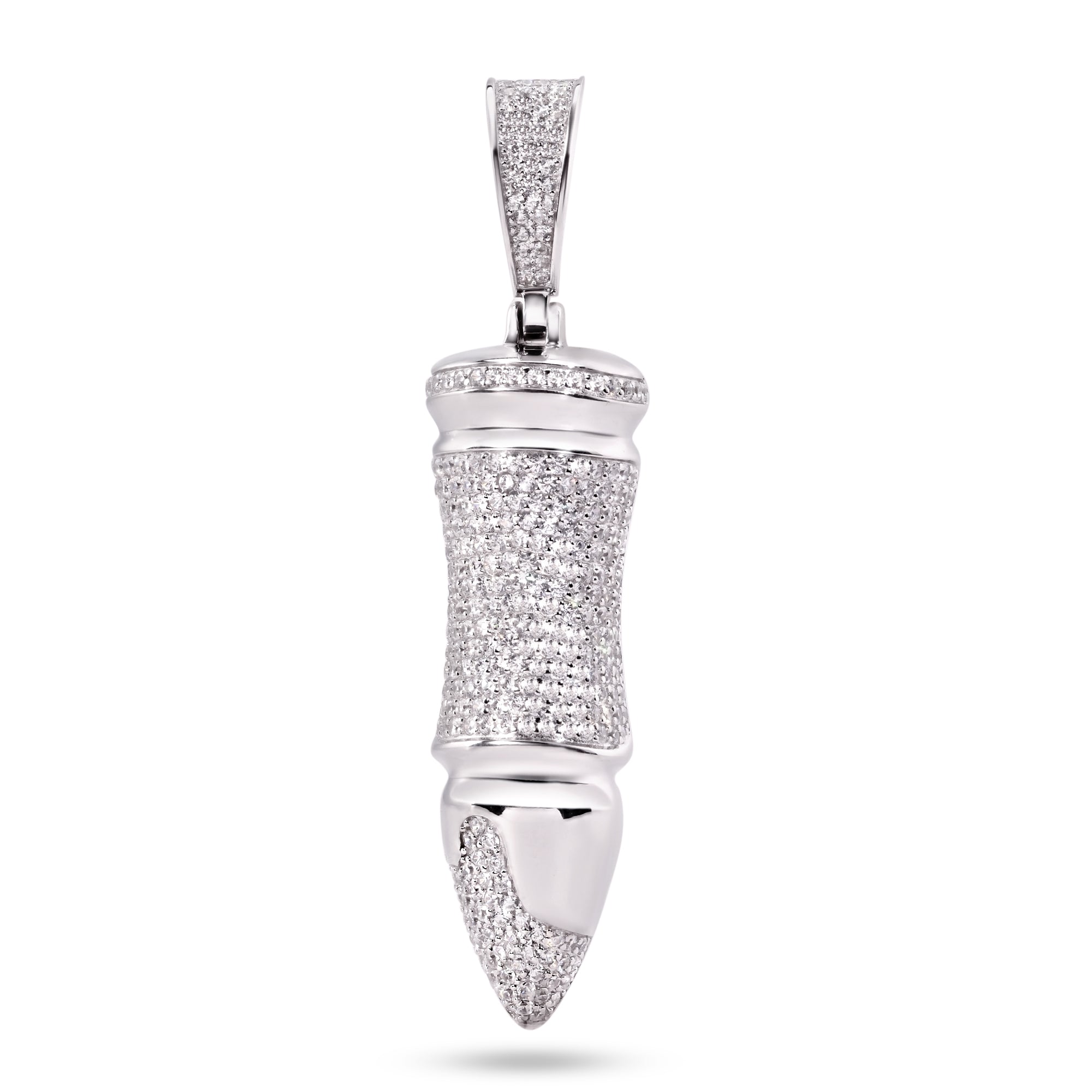 Silver 925 Rhodium Plated Bullet Clear CZ Pendant - SLP00403 | Silver Palace Inc.