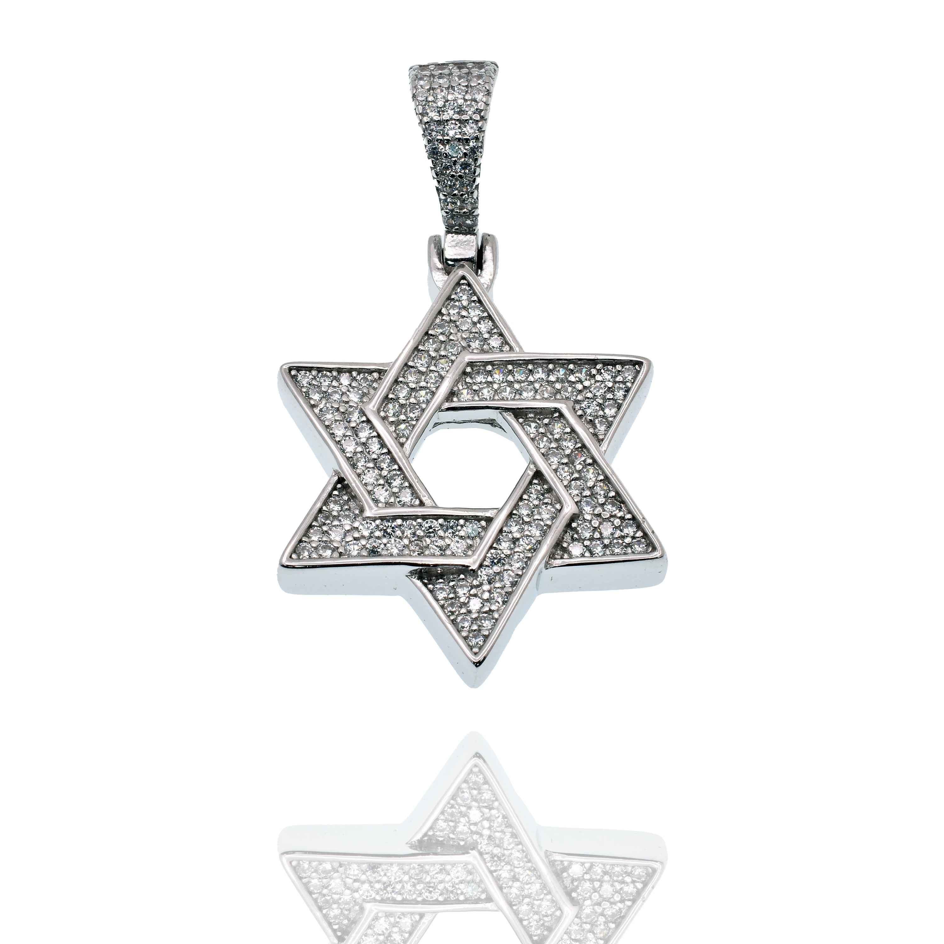 Rhodium Plated 925 Sterling Silver Star Of David Iced Out Clear CZ 23mm Pendant - SLP00491 ...