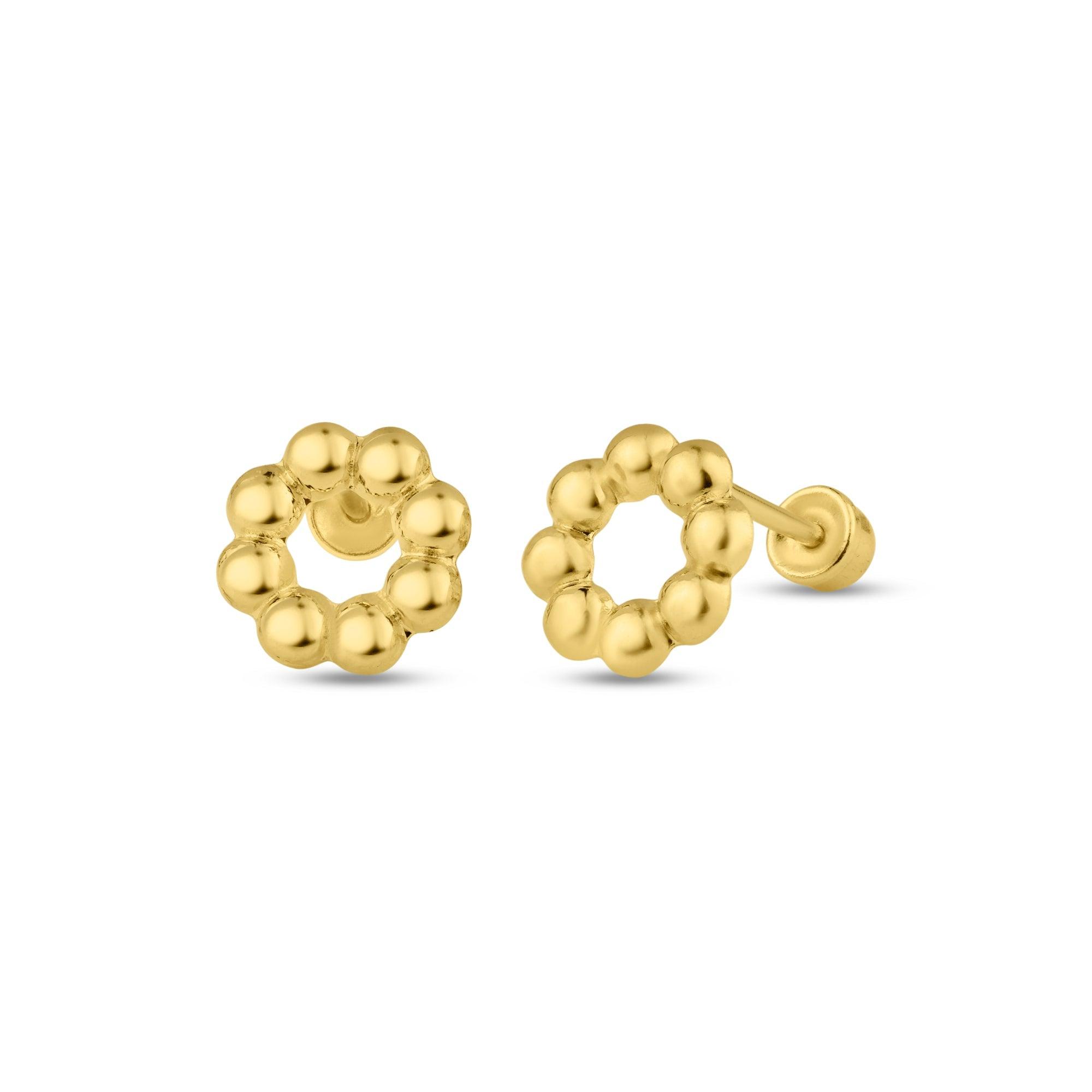 14 Karat Yellow Gold Beaded Open Circle Screw Back Stud Earrings Silver Palace Inc
