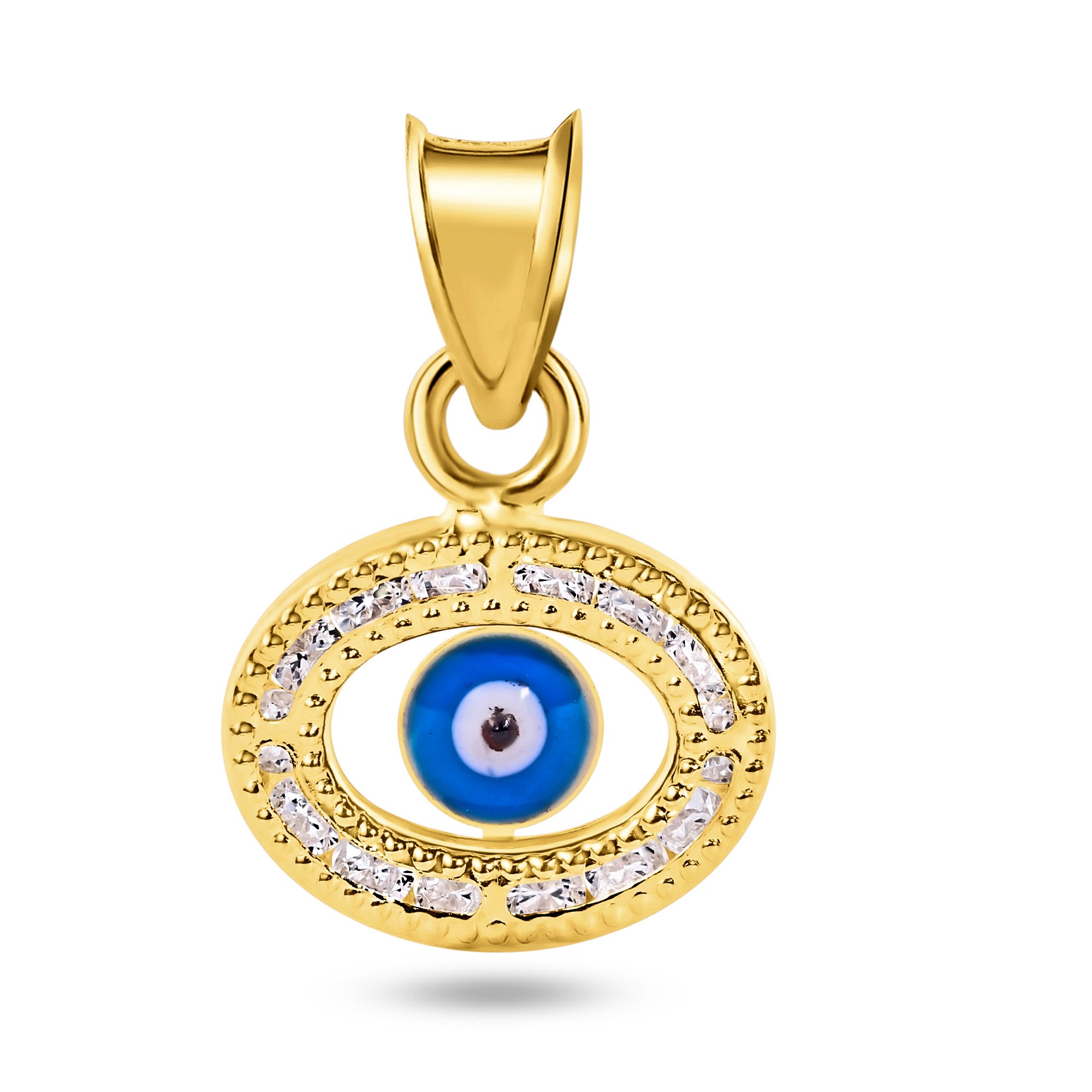 14P00061 - 14 Karat Yellow Gold Beaded Evil Eye Clear CZ Pendant ...