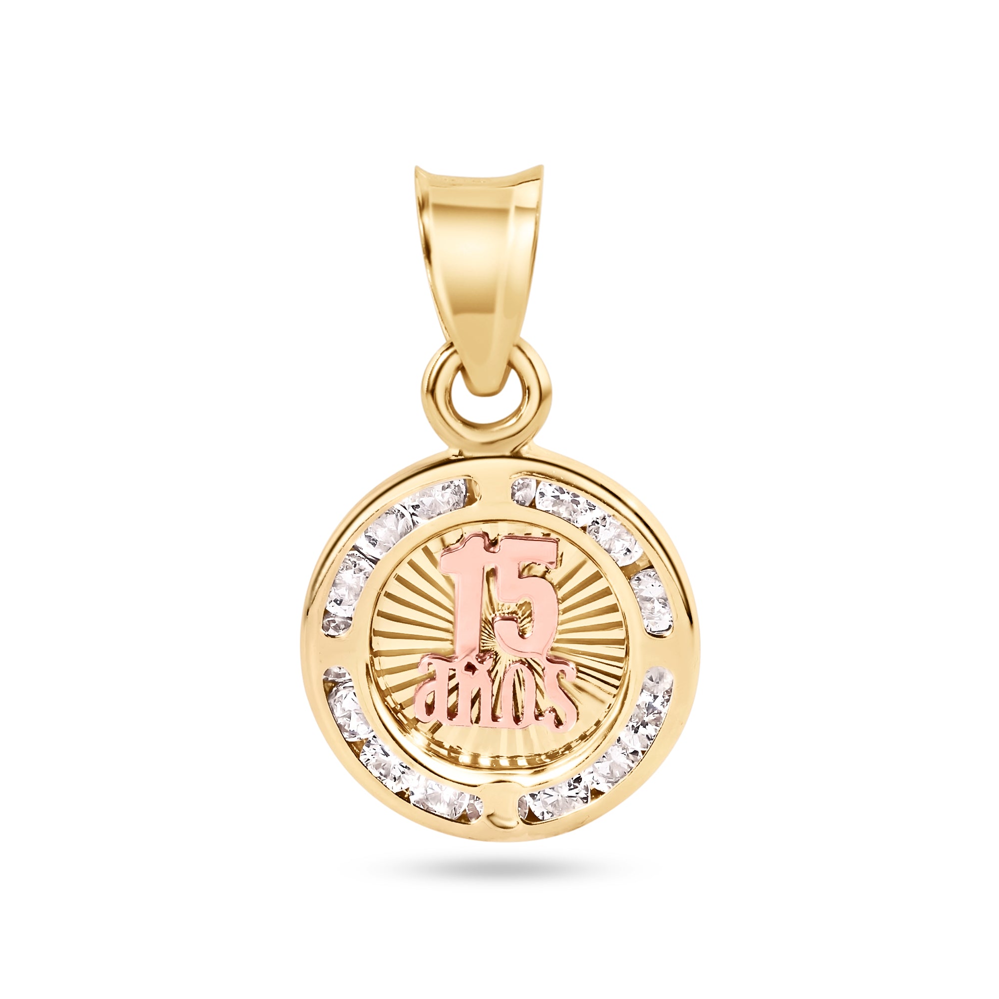 14P00109. - 14 Karat Yellow Gold 15.5mm Quinceañera 15 Anos Clear CZ ...