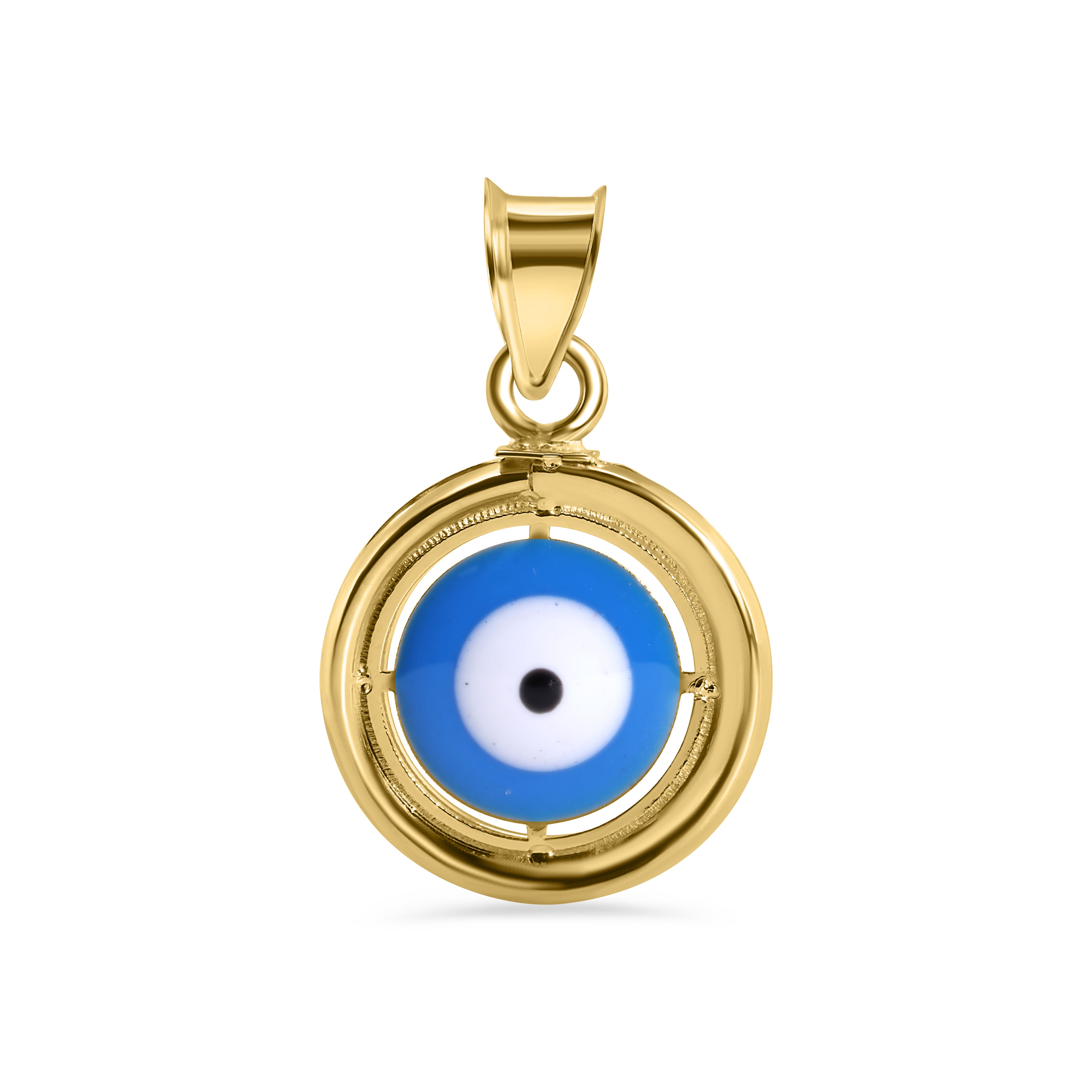 14P00123. - 14 Karat Yellow Gold Round Enamel Evil Eye Clear Baguette ...