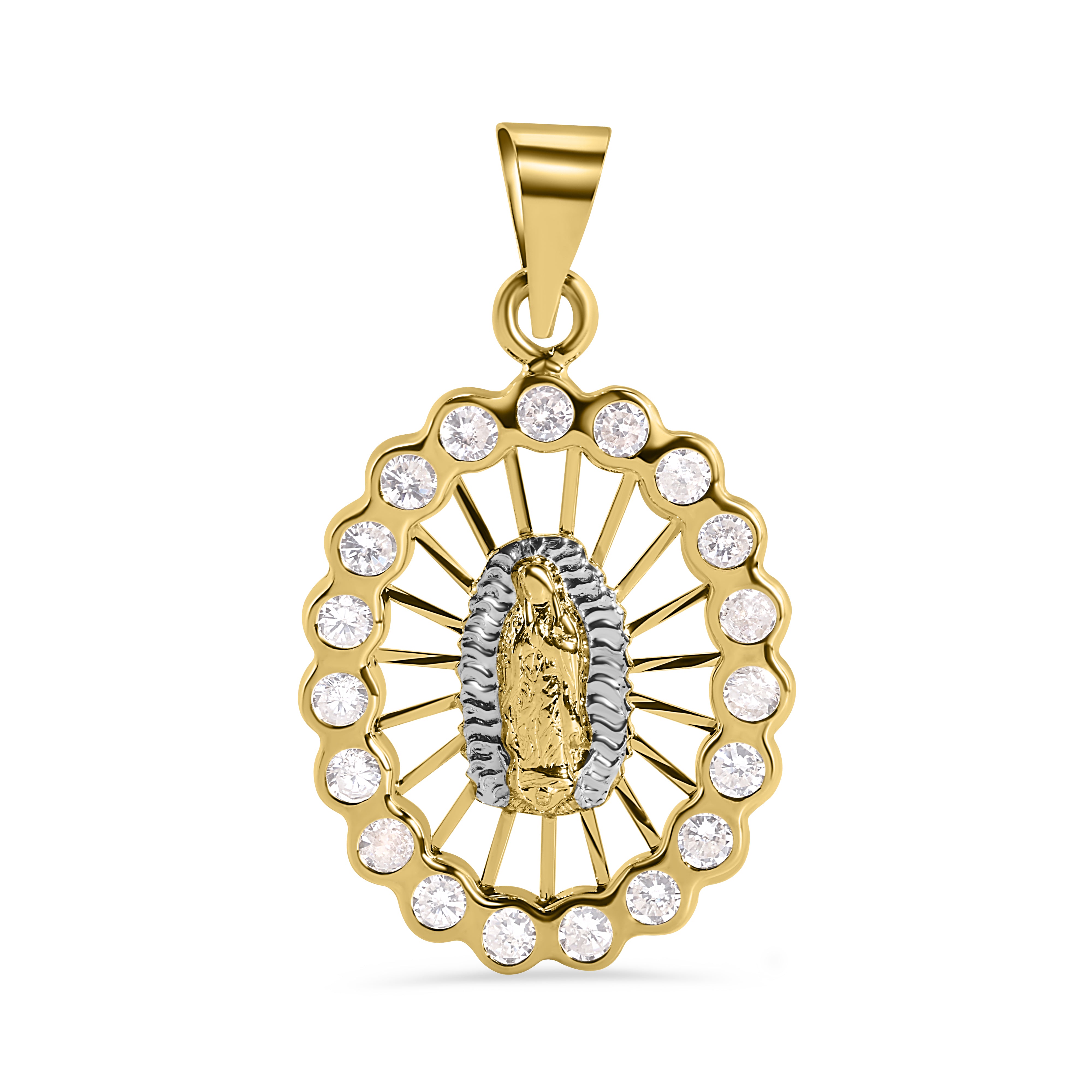 14P00132. - 14 Karat Yellow Gold Oval Our Lady of Guadalupe Diamond Cut ...
