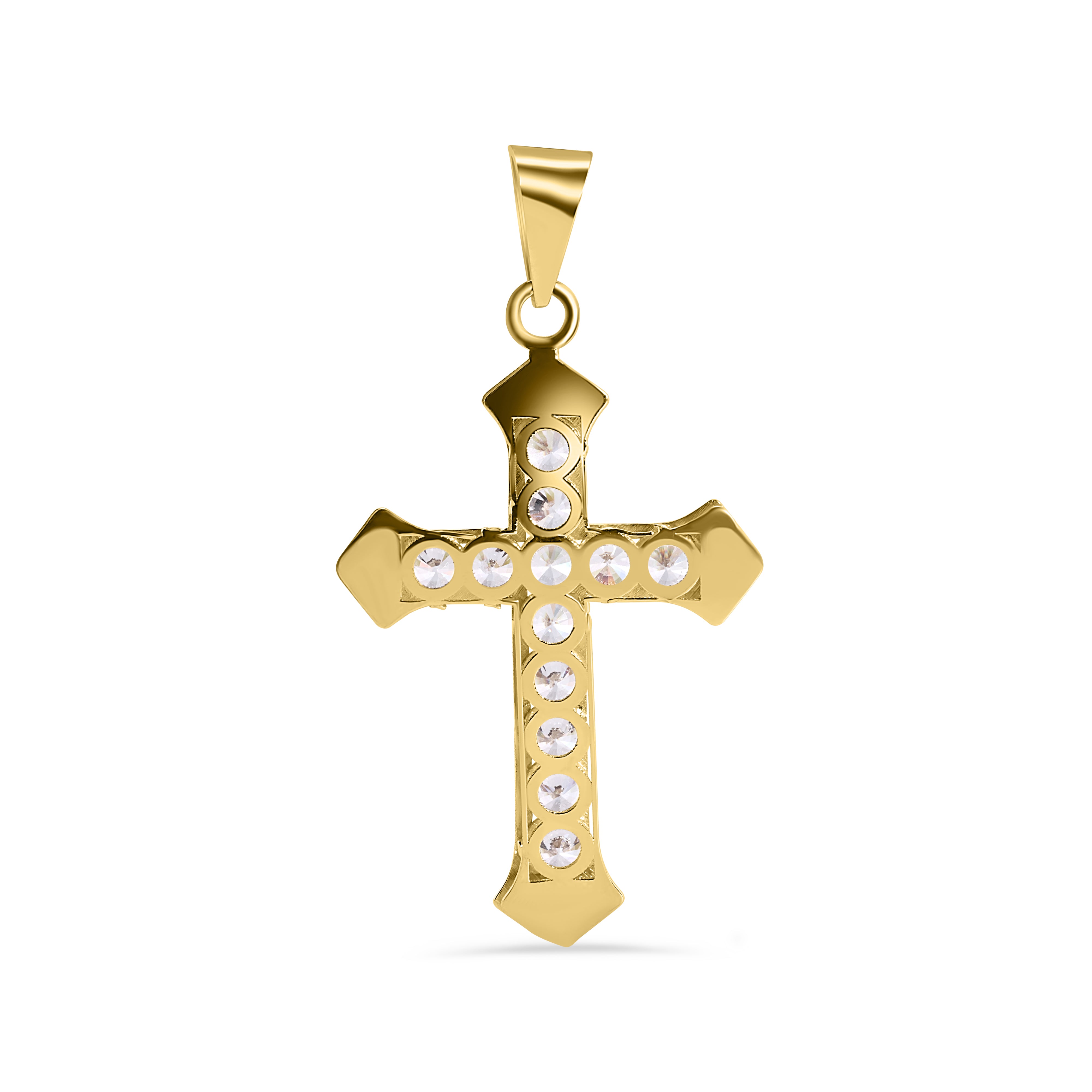 14P00140. - 14 Karat Yellow Gold Multi Faceted Cross Clear CZ Pendant ...