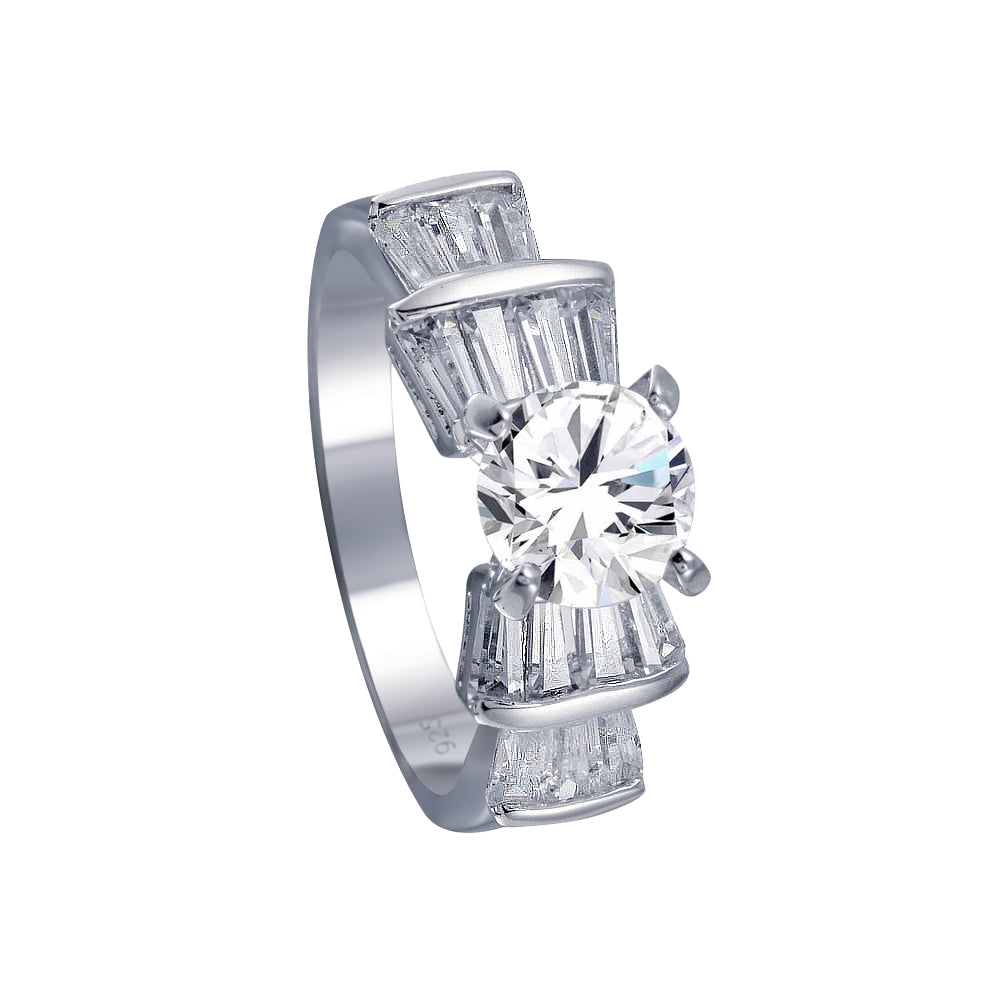 Anillo nupcial con circonita central redonda de baguette transparente ...