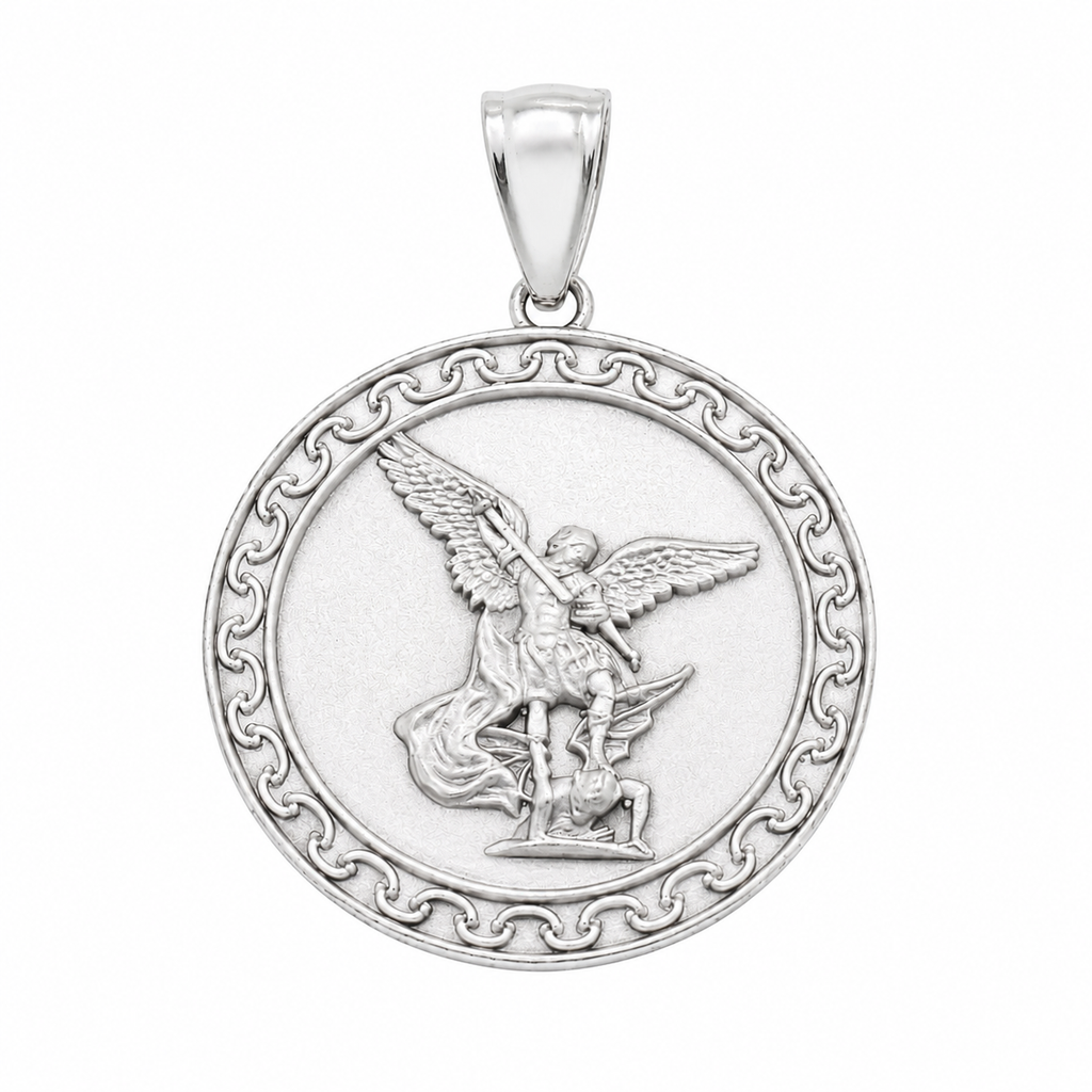 925 Sterling Silver Saint Michael Round Medallion Ornate Border Pendant ...