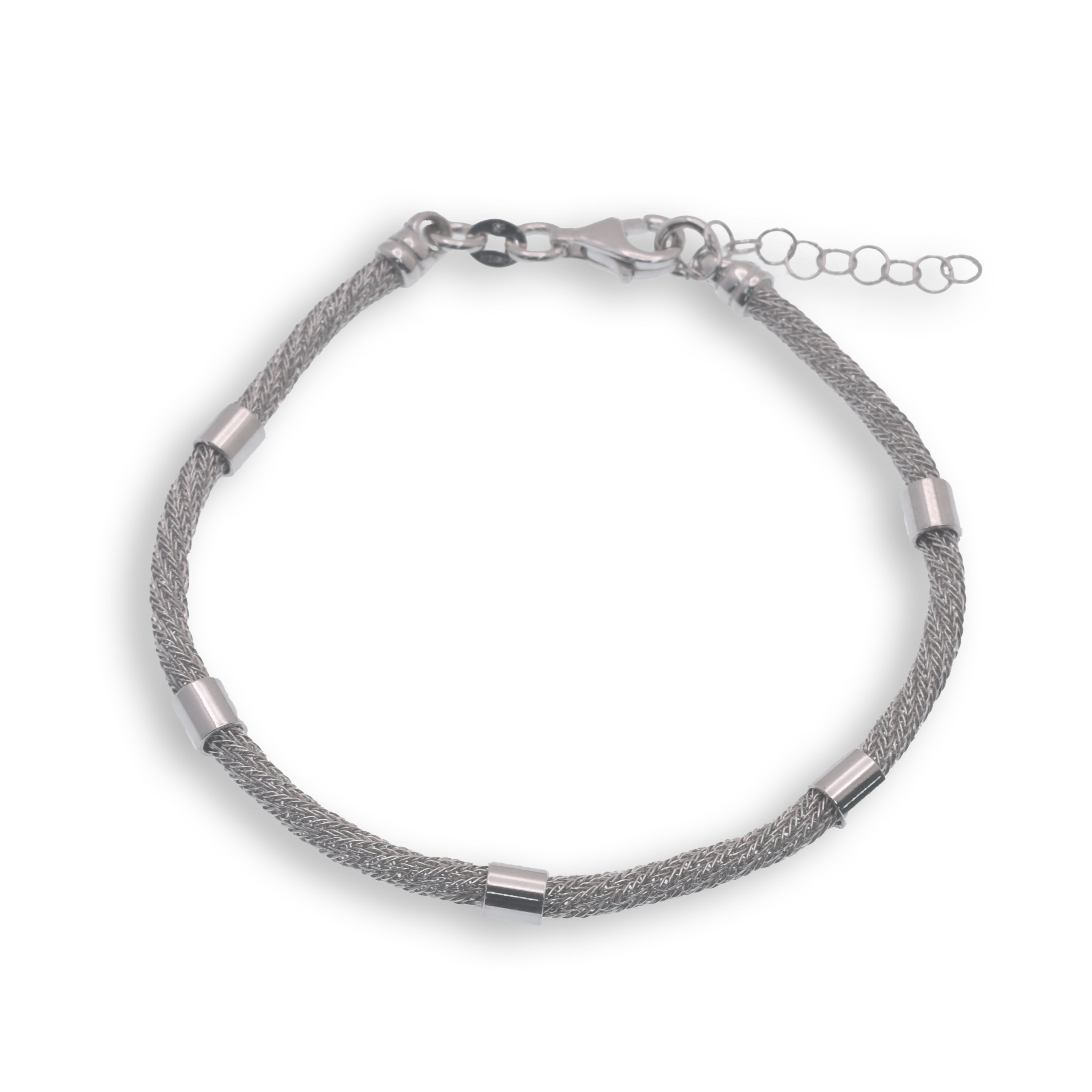 Clearance-Rhodium Plated Italian Braided Mesh With Tube Accent Bracelet ...