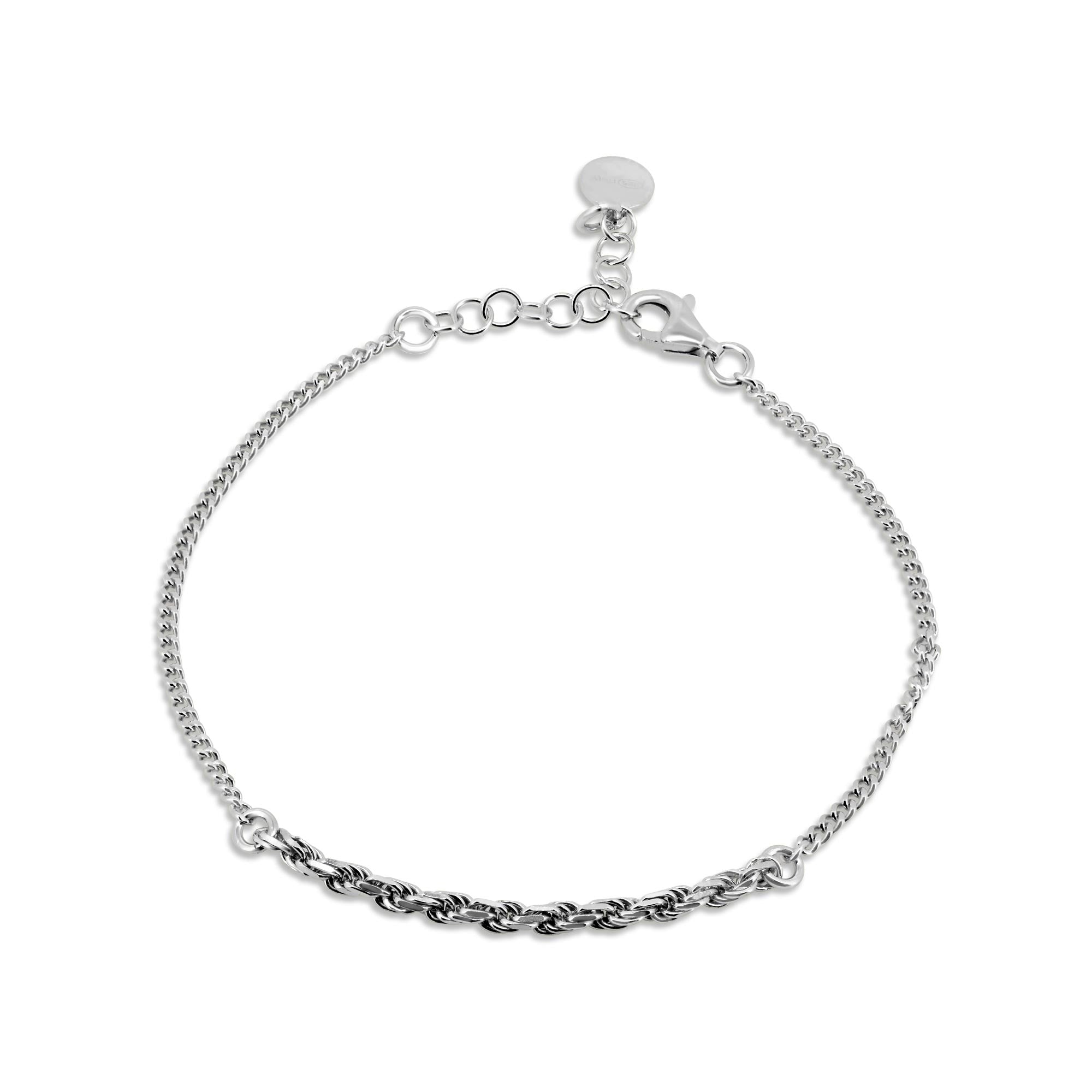 Silver 925 Rhodium Plated Curb Single Strand Rope Adjustable Bracelet ...