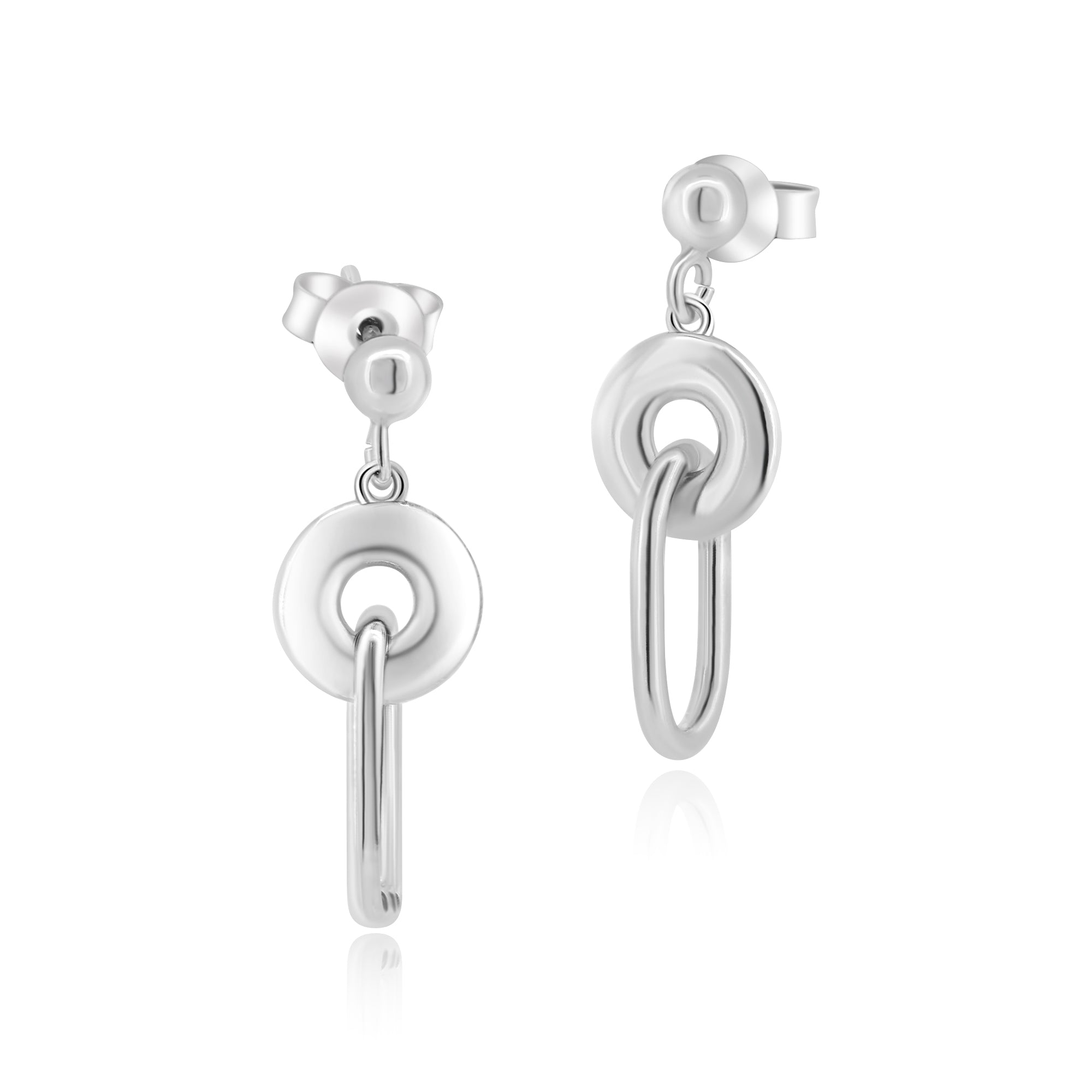 Silver 925 Rhodium Plated Dangling Rope and Paperclip Stud Earrings ...