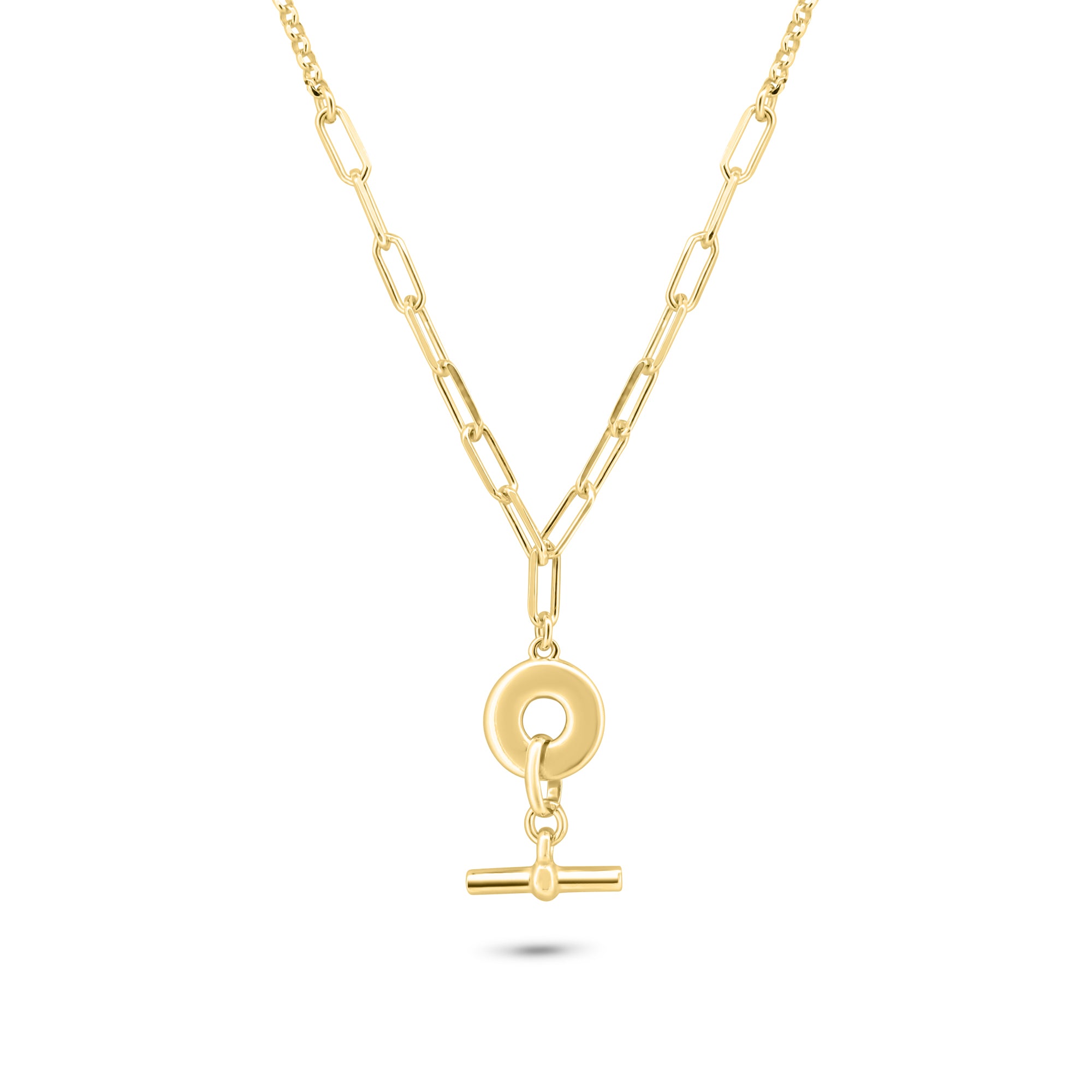 Silver 925 Gold Plated Paperclip Rolo Adjustable Donut and Bar Necklace ...