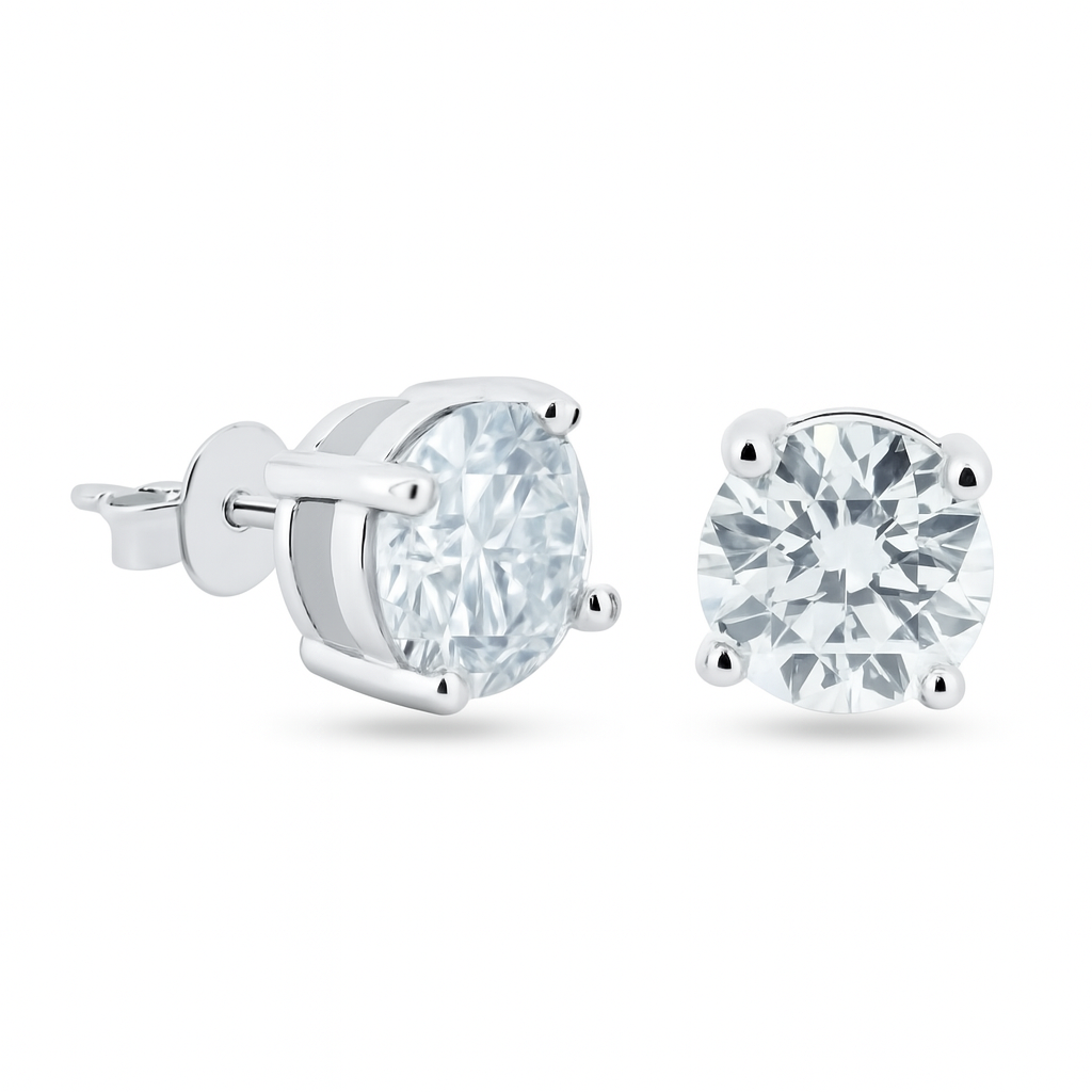 Silver 925 Moissanite 8mm Round Push Back Earring - MBGE00005 | Silver ...