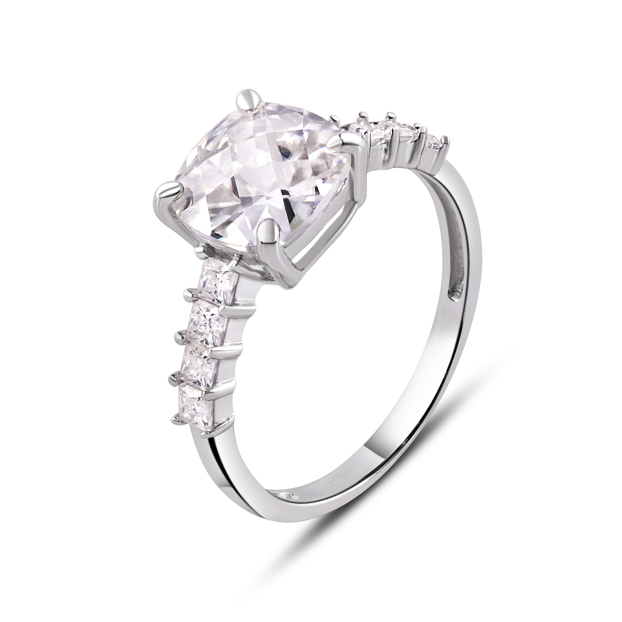 Silver 925 Rhodium Moissanite Square Stone Engagement Ring - MGMR00011 ...