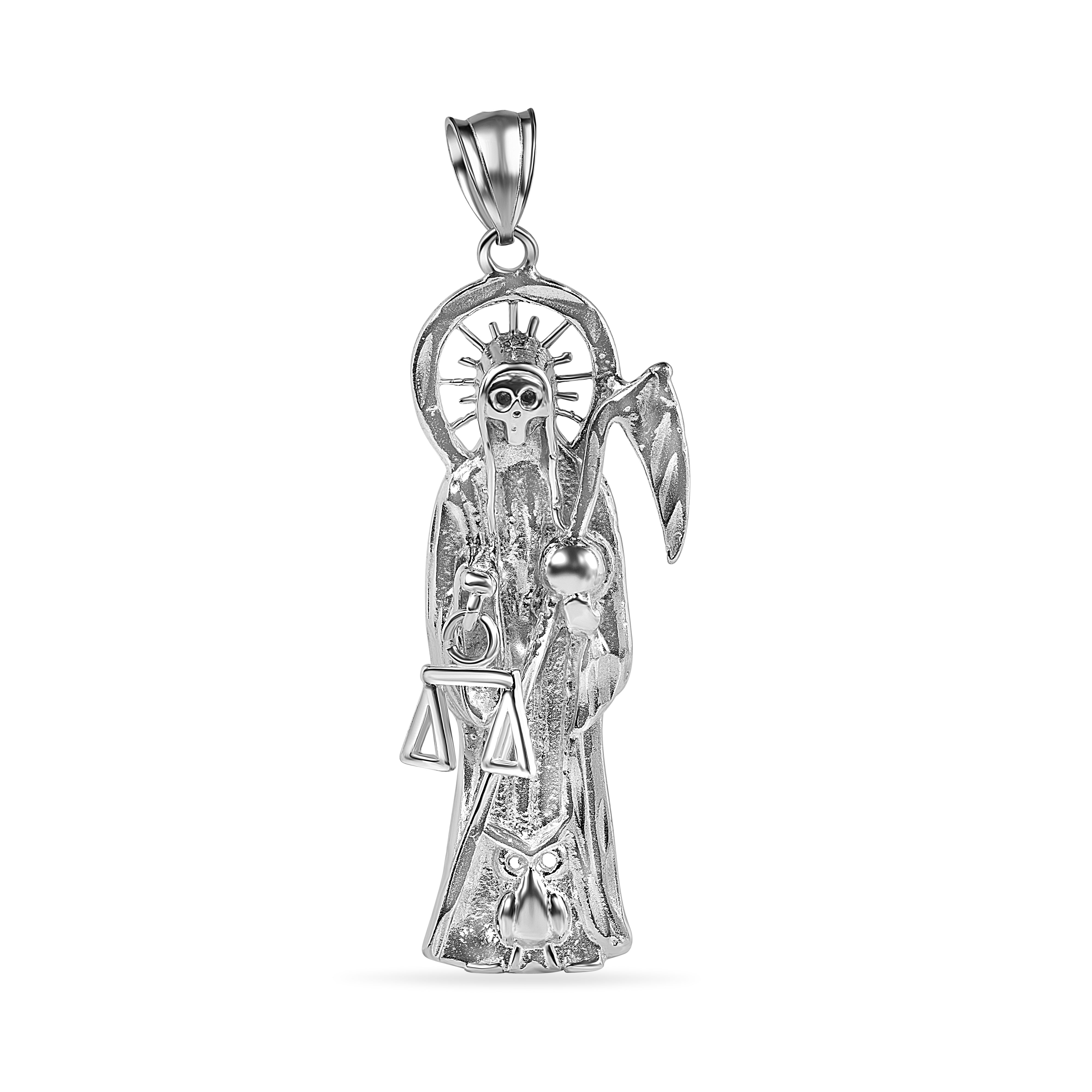 Oxidized 925 Sterling Silver Santa Muerte Pendant - SCP00002 L | Silver ...