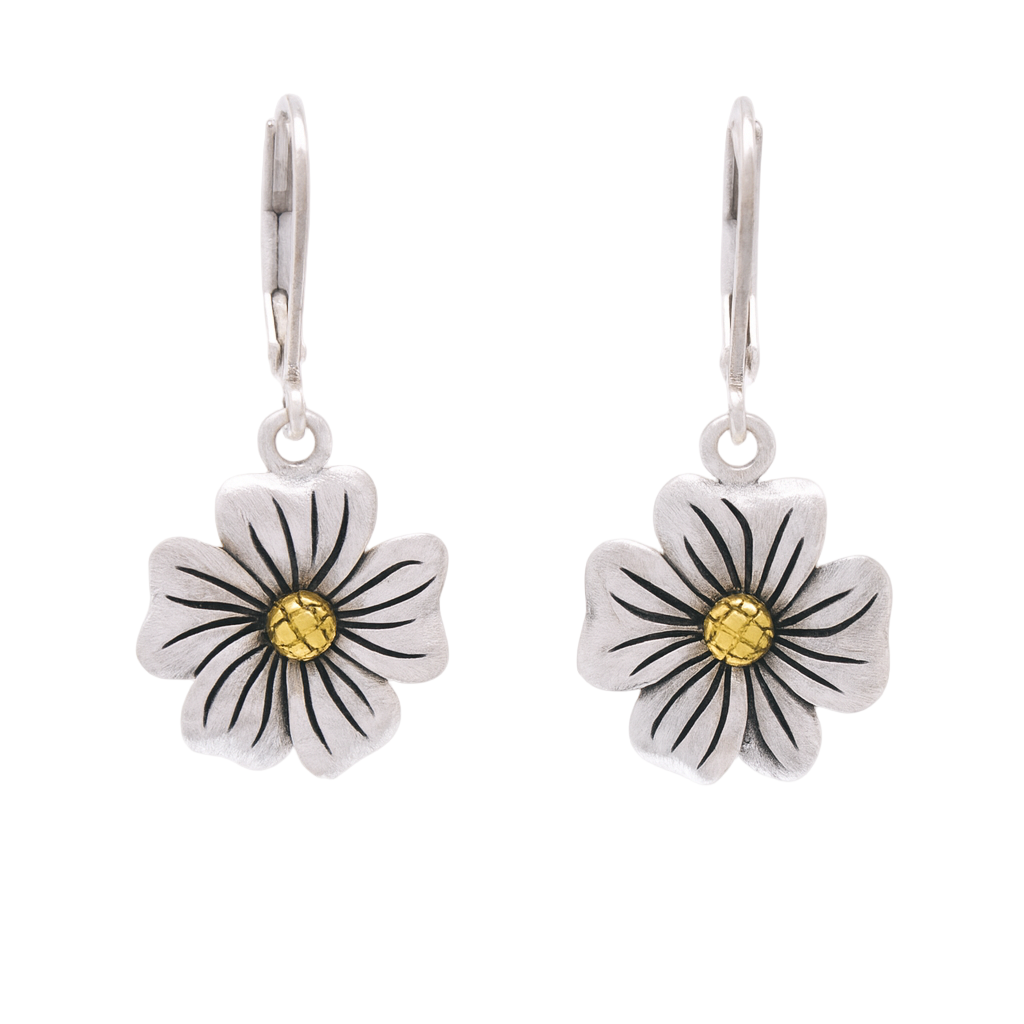 Clearance-Silver Matte Finish & Gold Plated Wild Flower Dangle Earrings ...