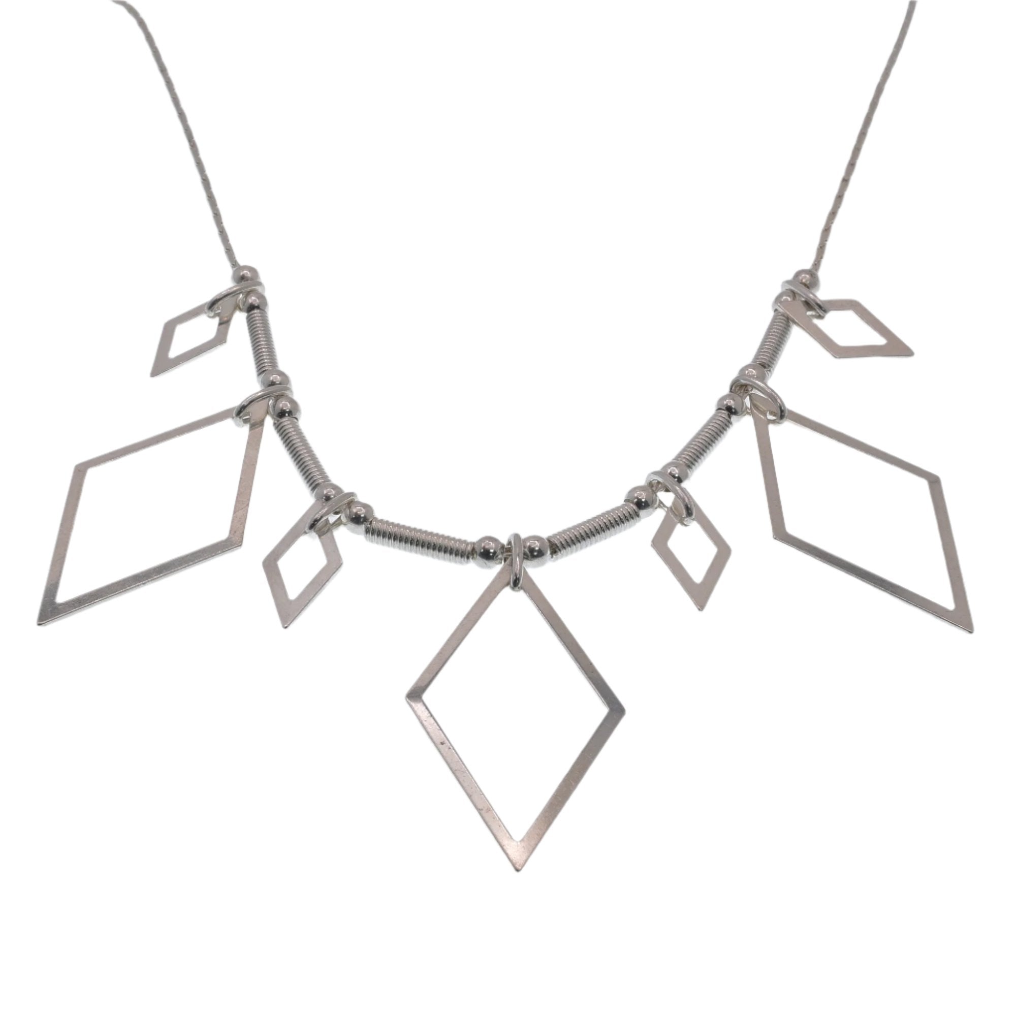 High Polish 925 Sterling Silver Multi Diamond & Tube Necklace ...