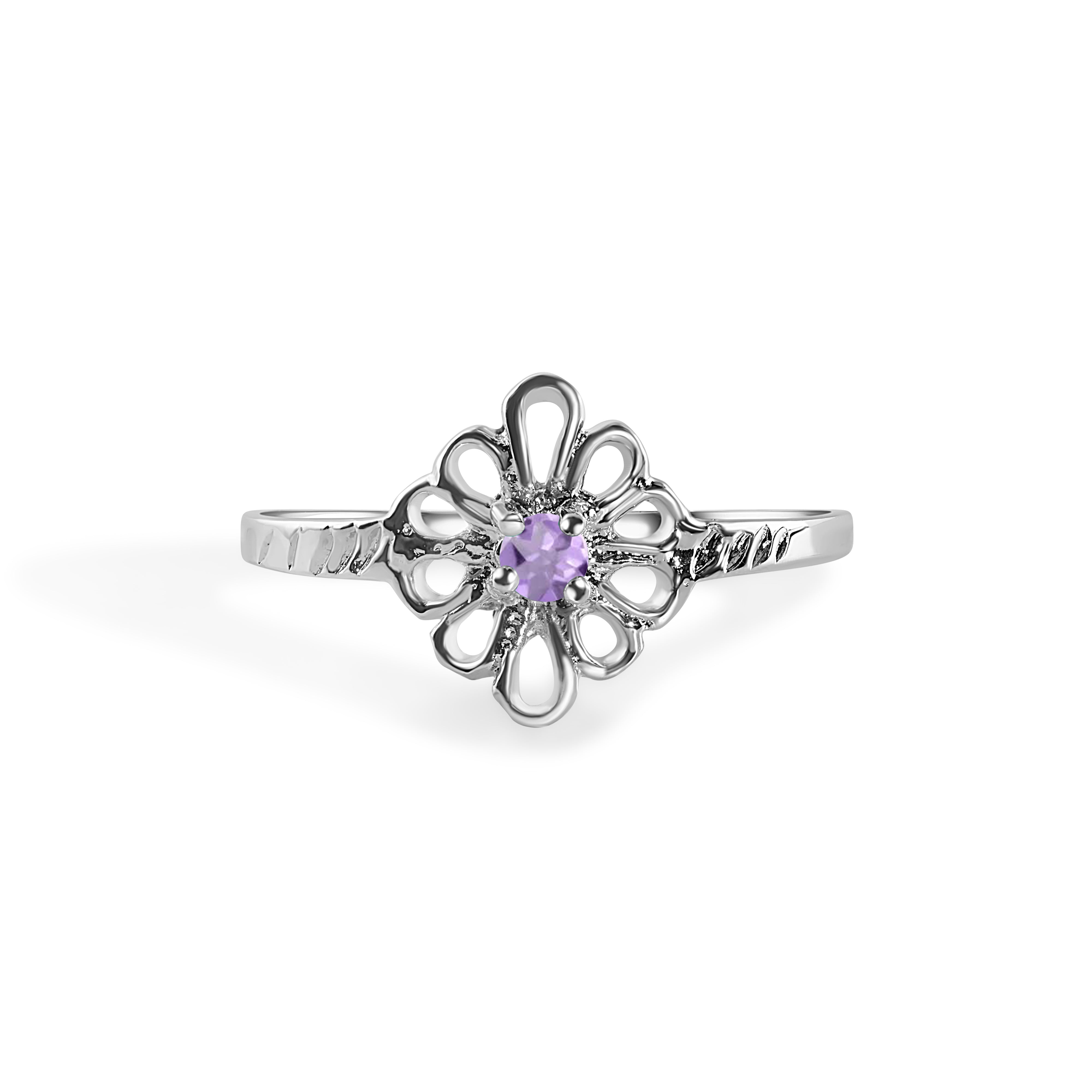 Rhodium Plated 925 Sterling Silver Emerald Cut Birthstone Ring ...