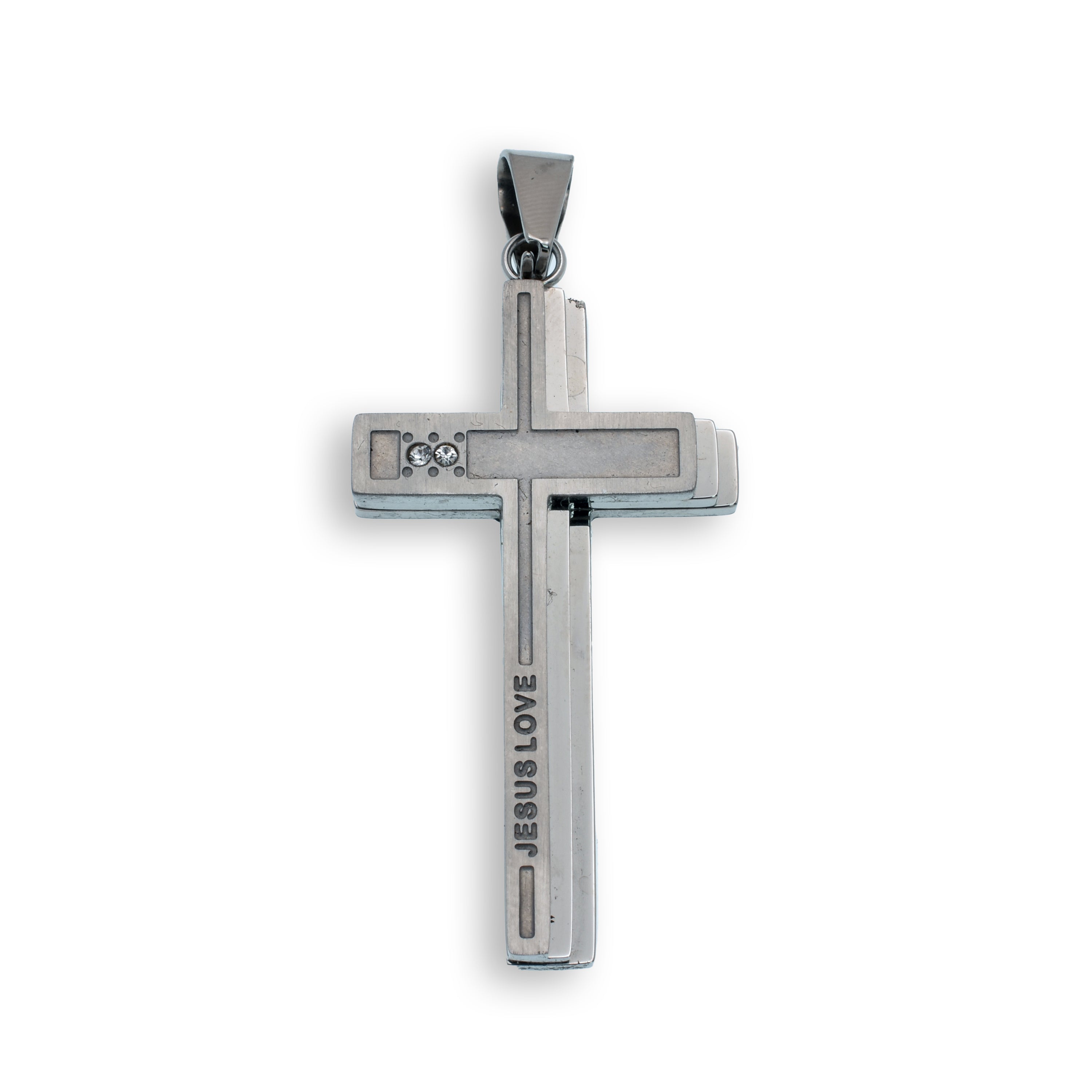 Rhodium Plated Jesus Loves Matte Triple Cross Pendant- SSP00355 ...