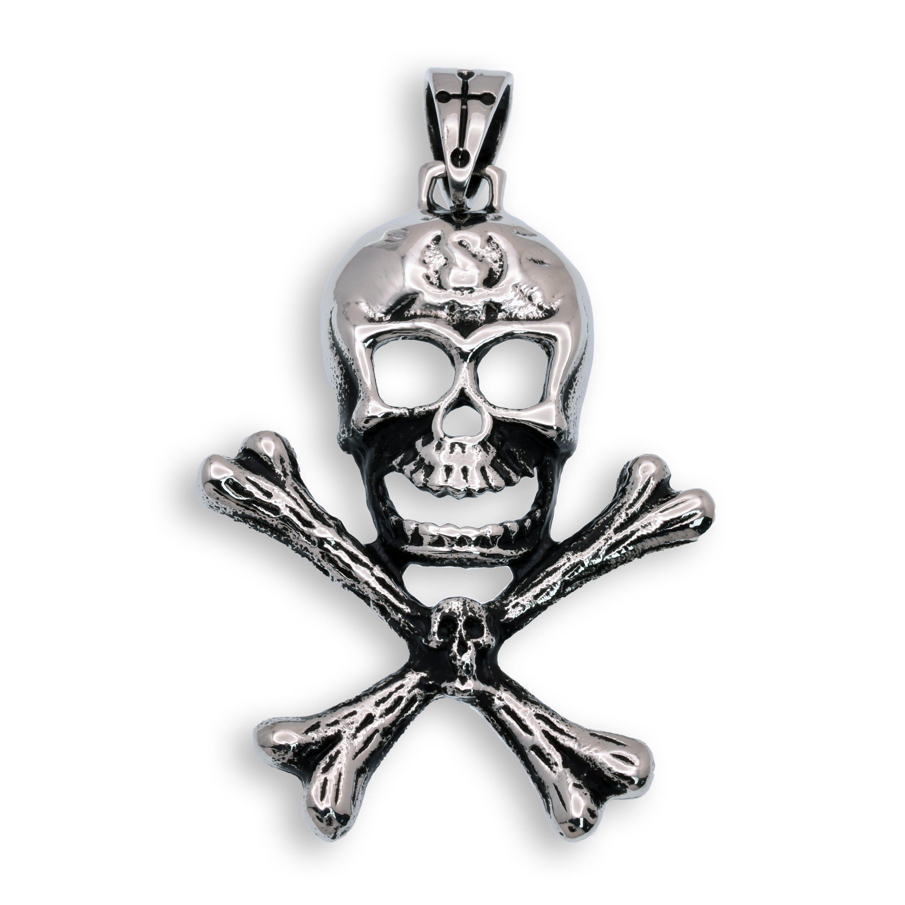 Oxidized Rhodium Stainless Steel Scull and Cross Bones Pendant ...
