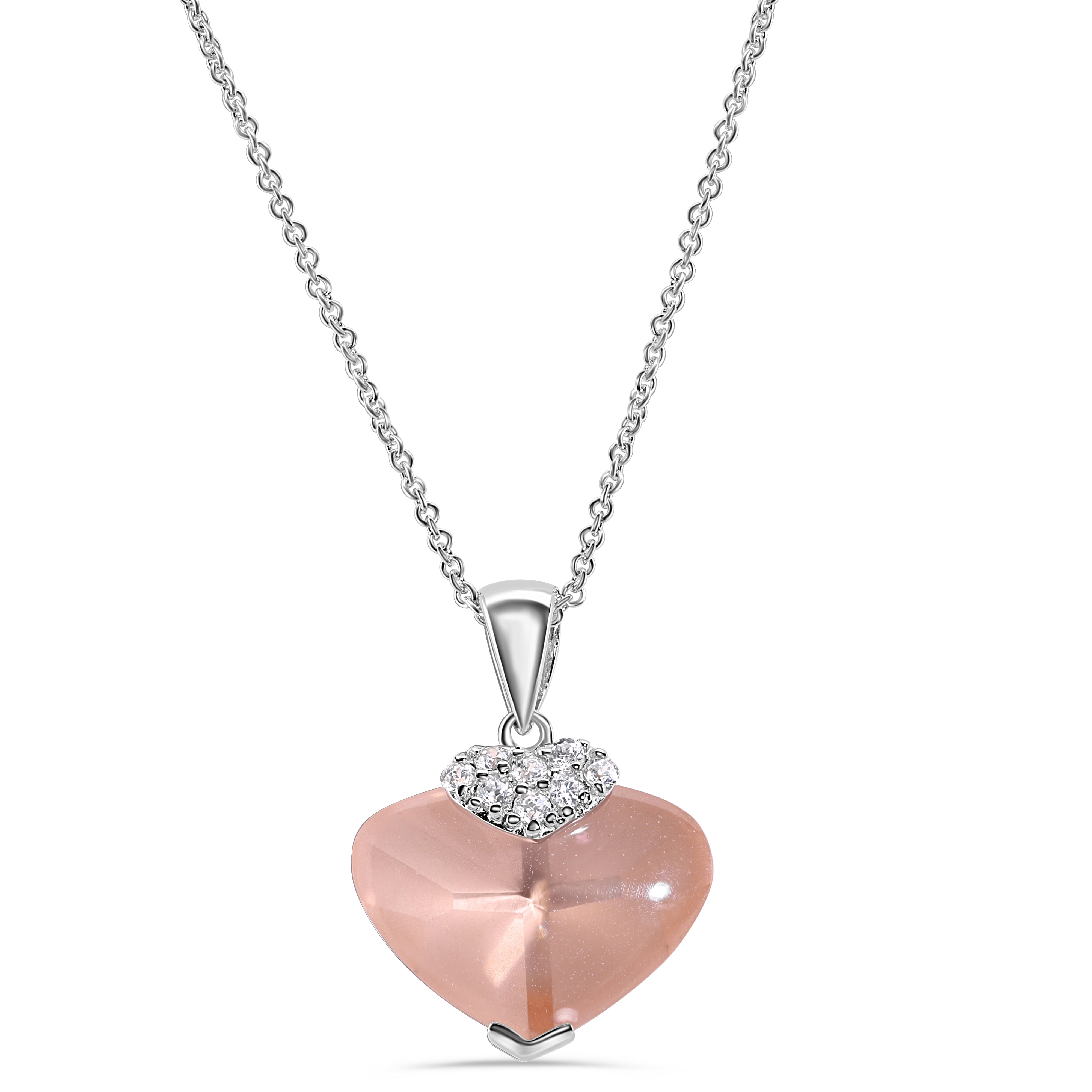 Closeout-Rhodium Plated 925 Silver Champaign CZ Heart With Cross ...