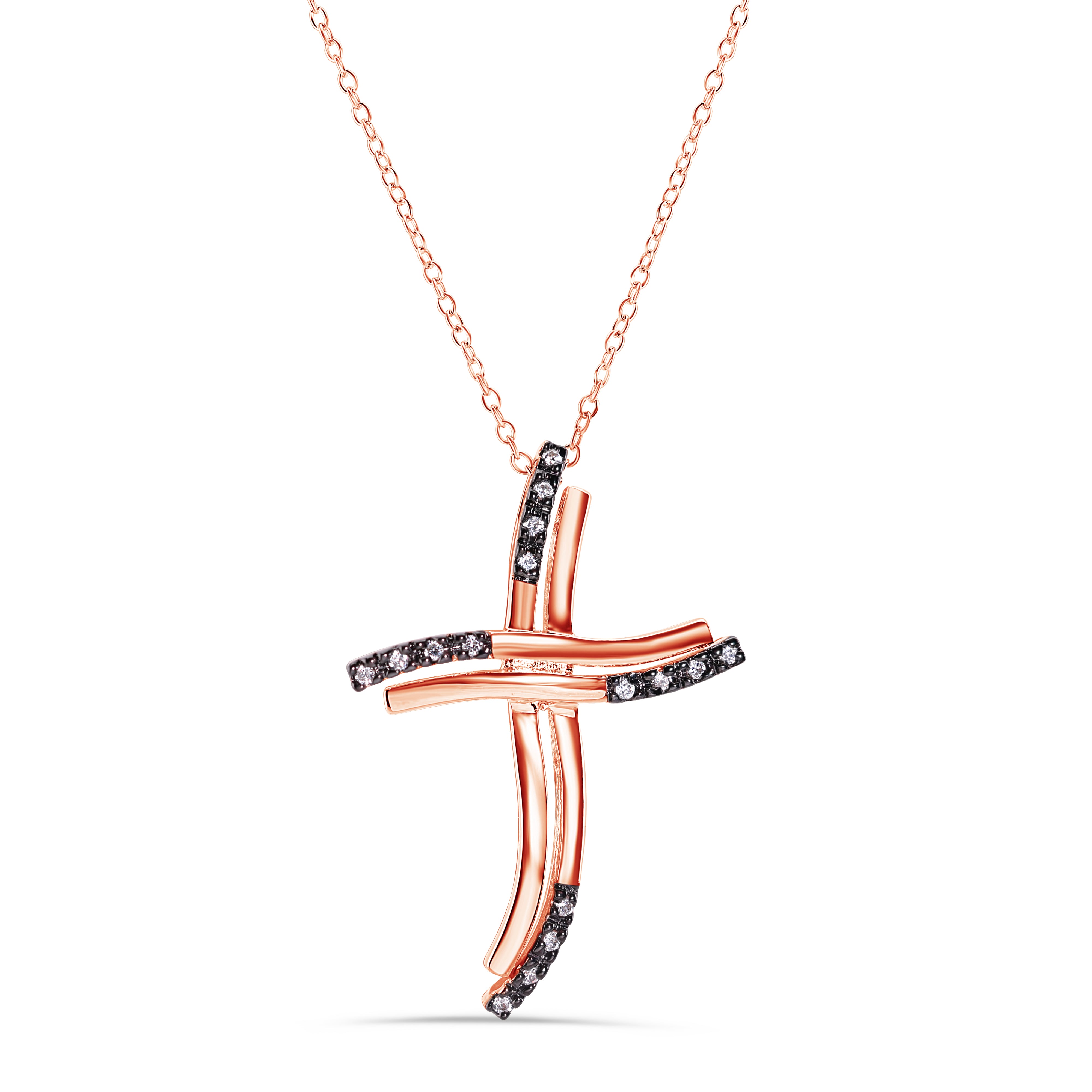Silver 925 Rose Gold Plated Cross Black Basket Clear CZ Necklace ...