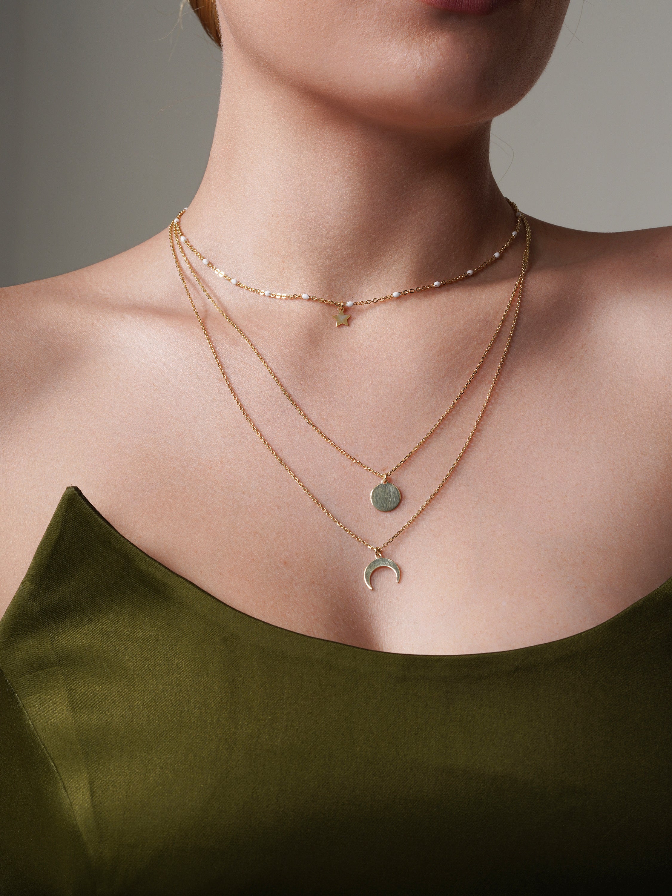 Gold Plated 925 Sterling Silver Multi Chain White Enamel Beaded Disc ...