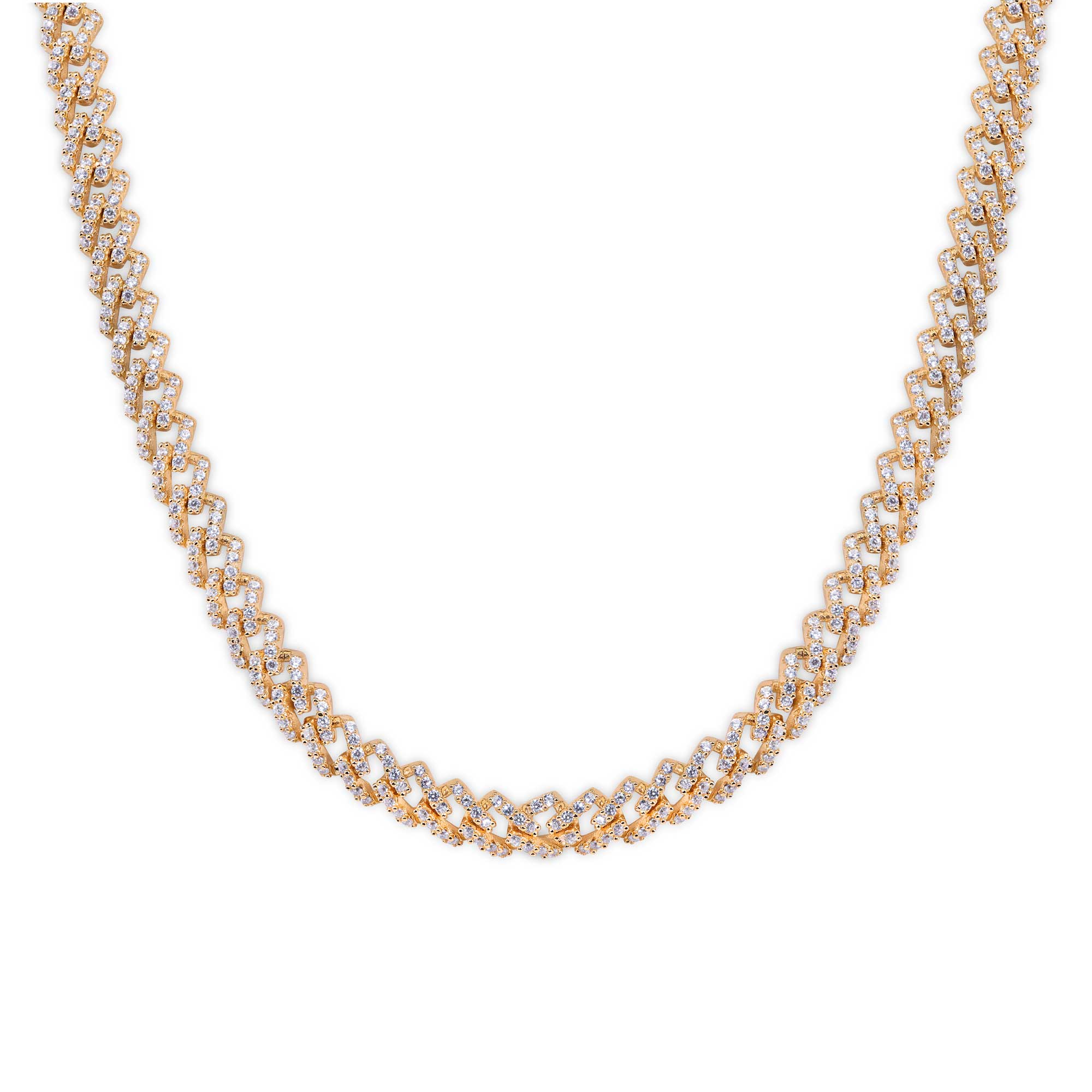 Gold Plated 925 Sterling Silver 5.5mm CZ Encrusted Monaco Chain or Bra