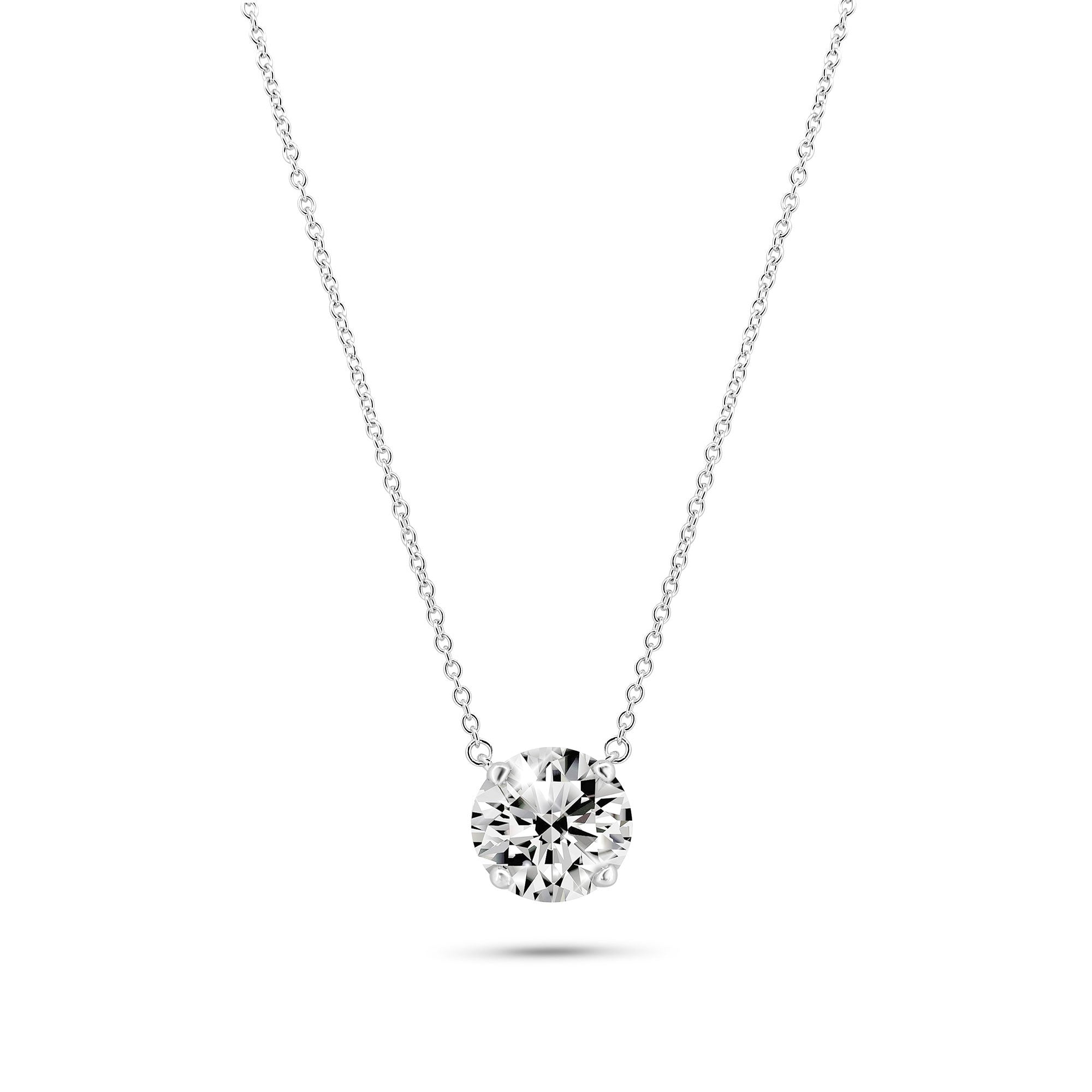Silver 925 Rhodium Plated Moissanite Stone Solitaire Necklace ...