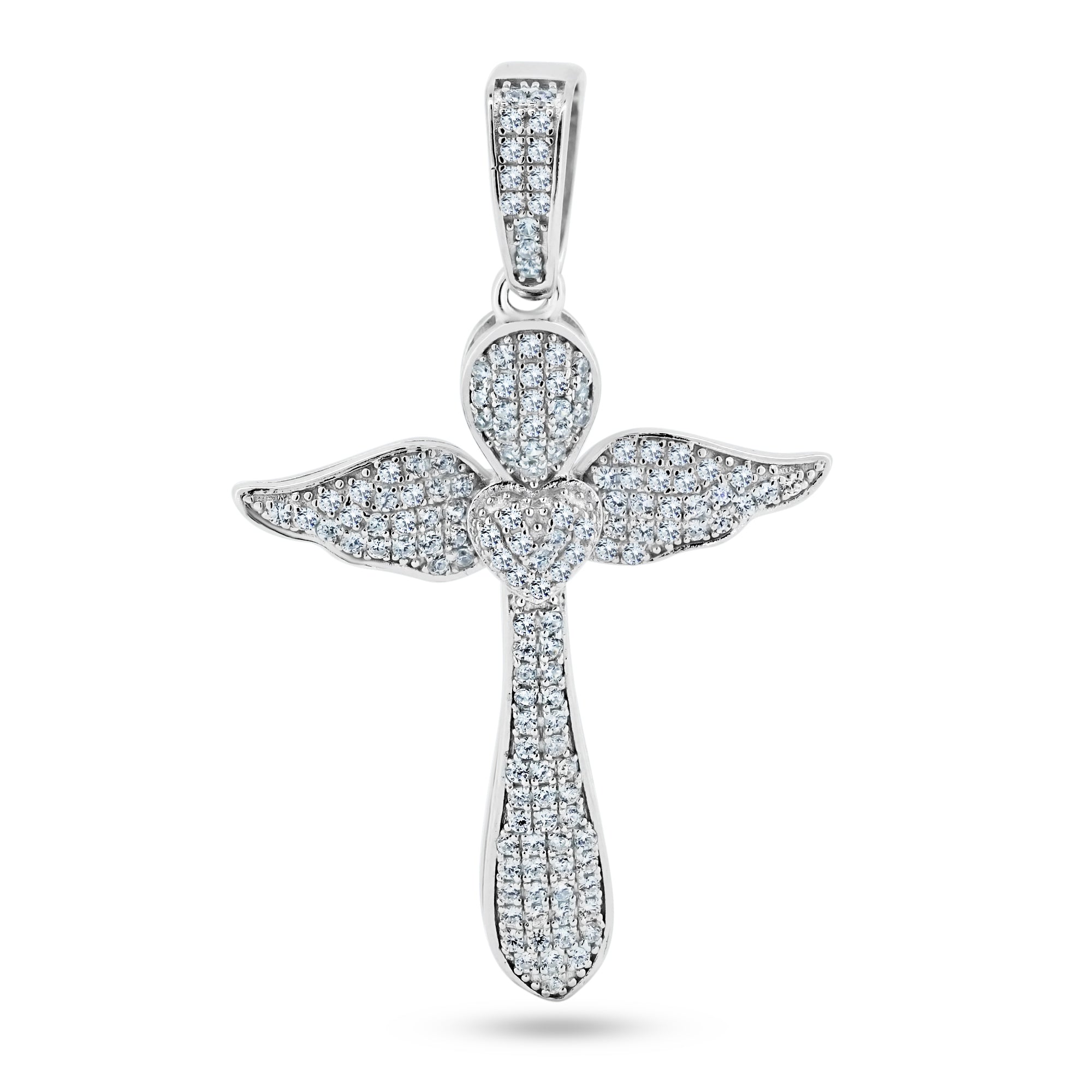 Silver 925 Rhodium Plated CZ Encrusted Winged Cross Pendant - SLP00192 ...