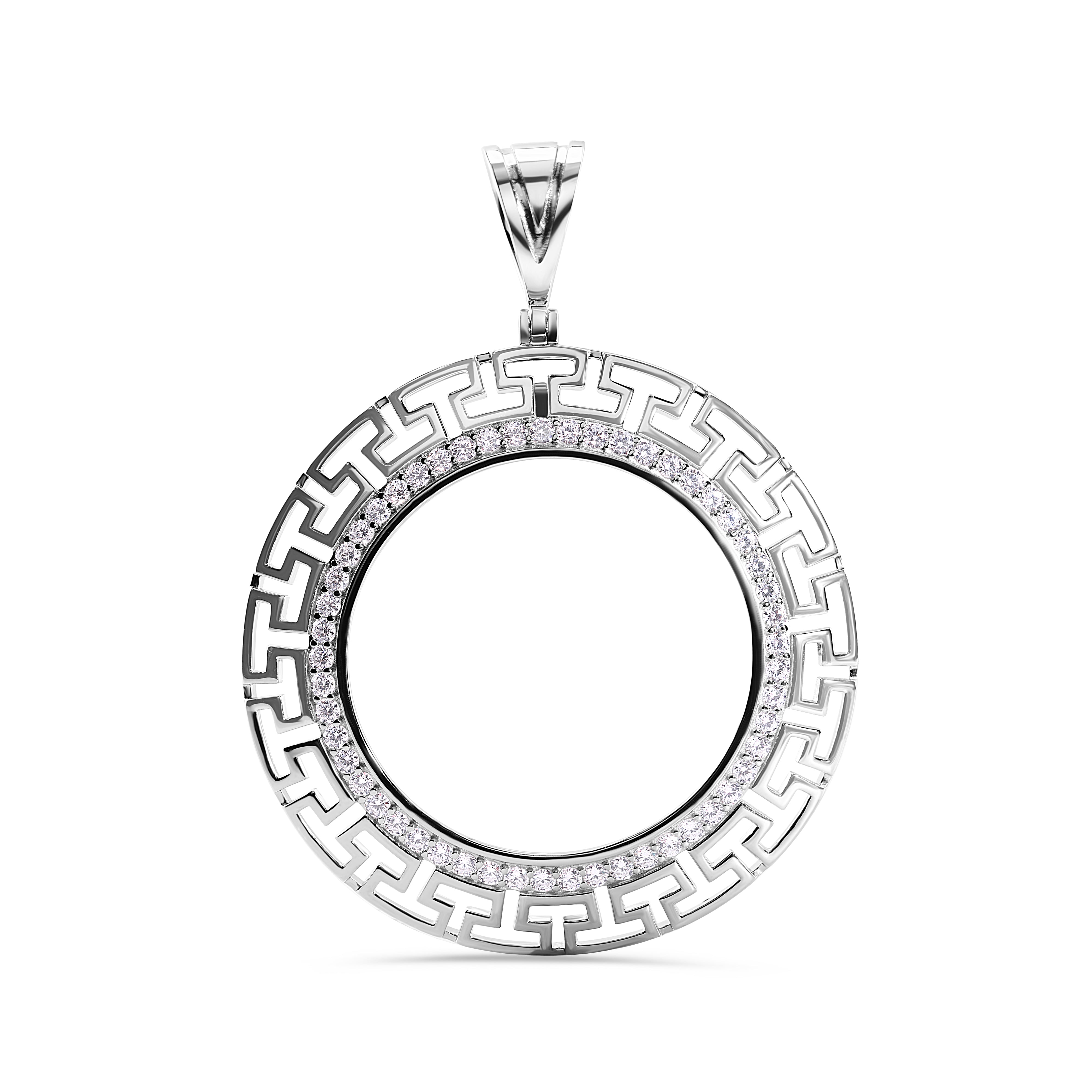 Rhodium Plated 925 Sterling Silver Centenario Bezel Aztec Clear CZ ...