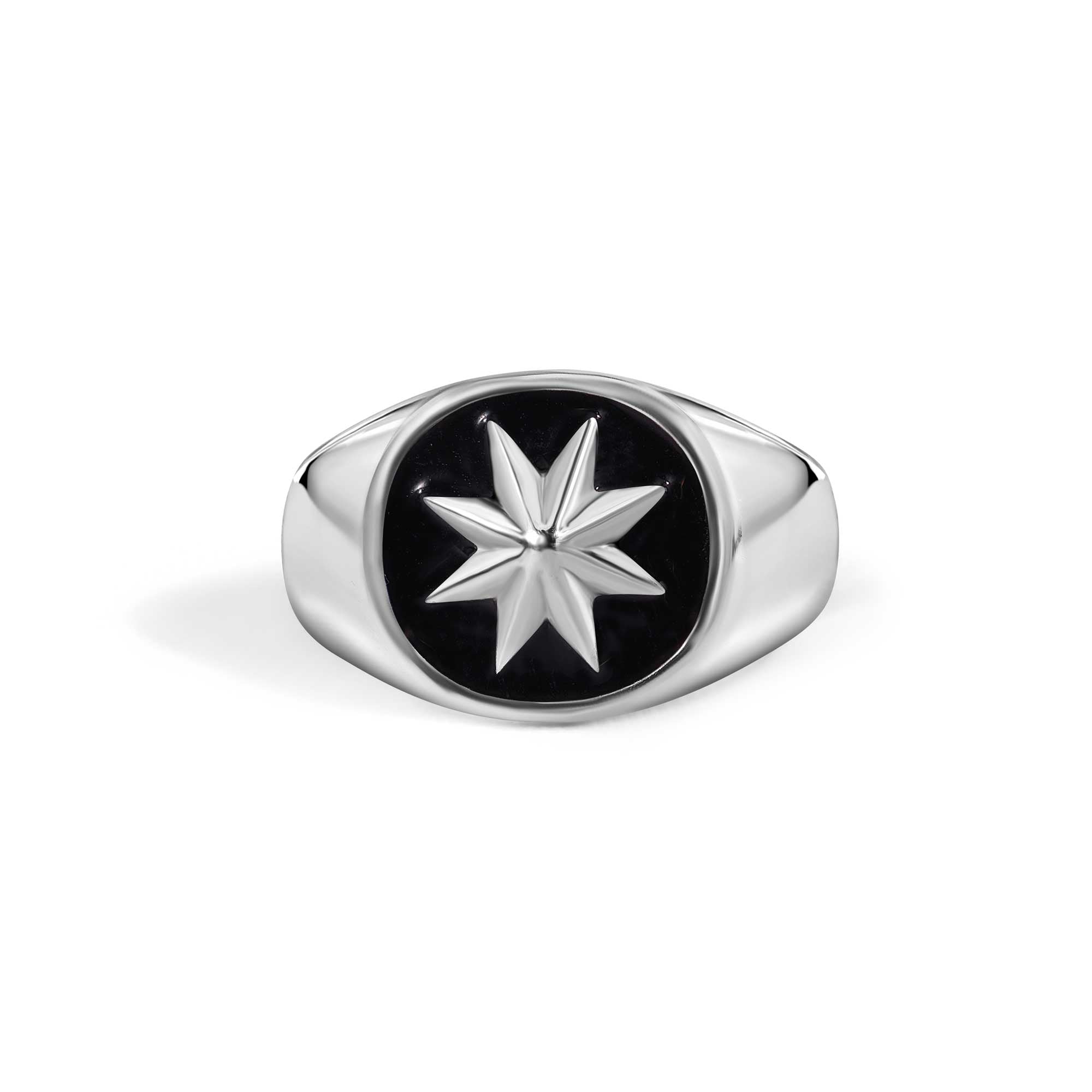 Silver 925 High Polished Octagram Star Black Enamel Ring - SOR00038 ...