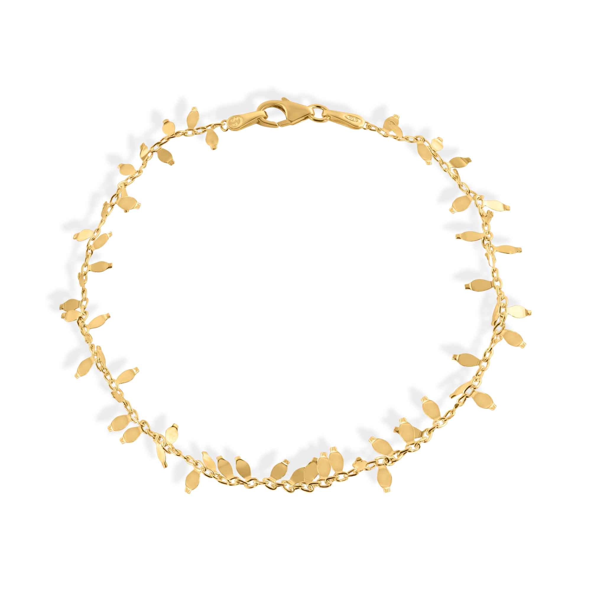 Silver 925 Gold Plated Leaves Link Bracelet - SPB00013GP | Silver ...