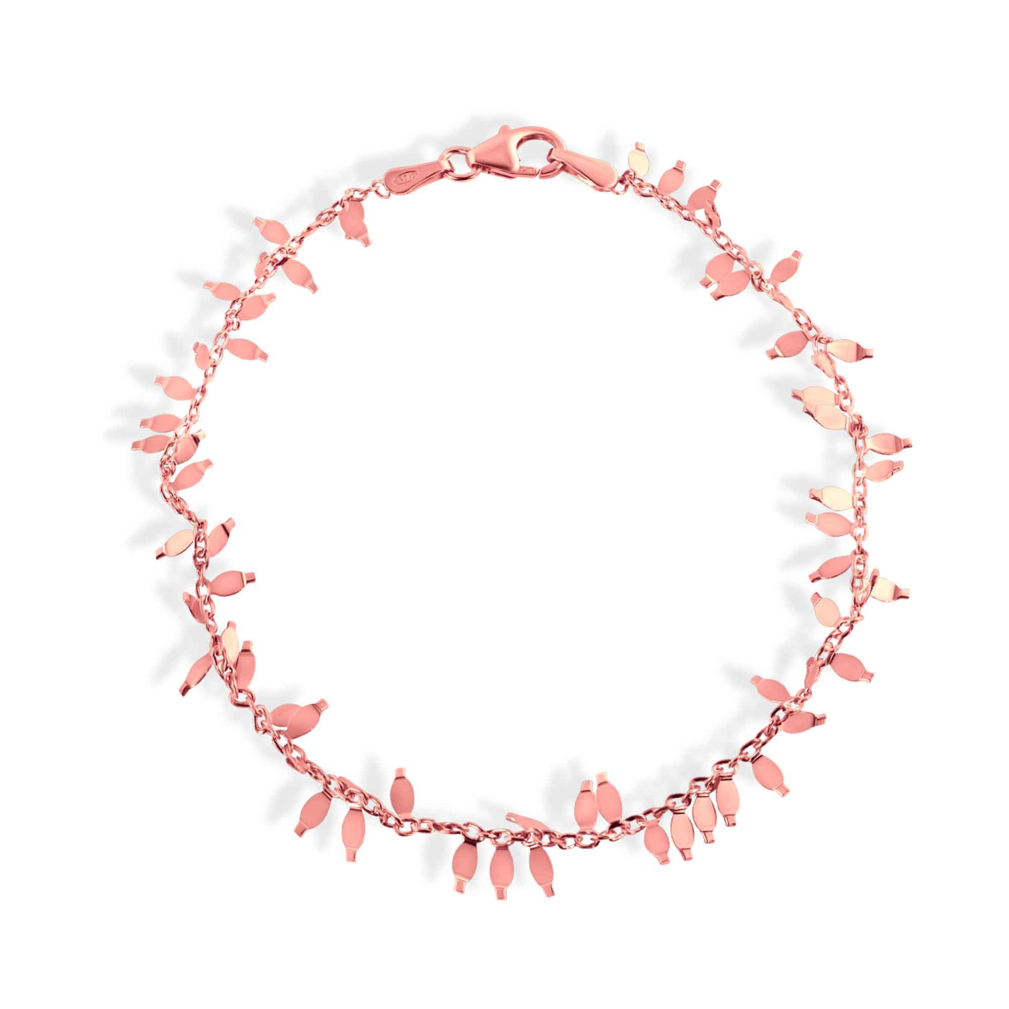 Silver 925 Rose Gold Plated Leaves Link Bracelet - SPB00013RGP | Silver ...