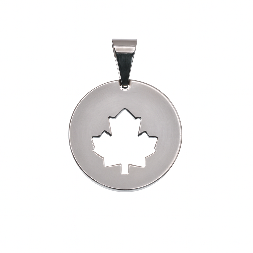 Rhodium Plated Stainless Steel Maple Leaf Disc Pendant- SSP00515 ...