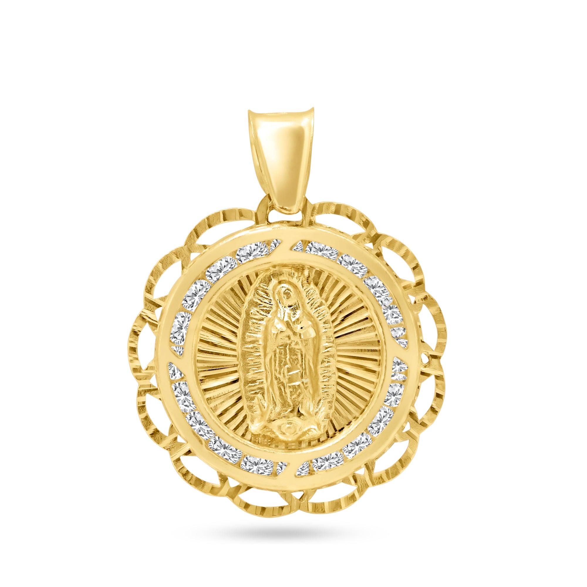 14 Karat Yellow Gold Filigri Diamond Cut CZ Guadalupe Pendant | Silver ...