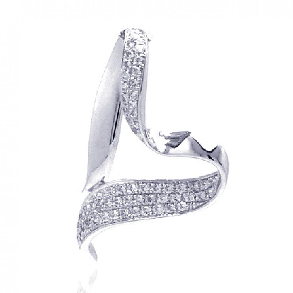 Silver 925 Rhodium Plated Open Twisted Heart CZ Dangling Pendant ...