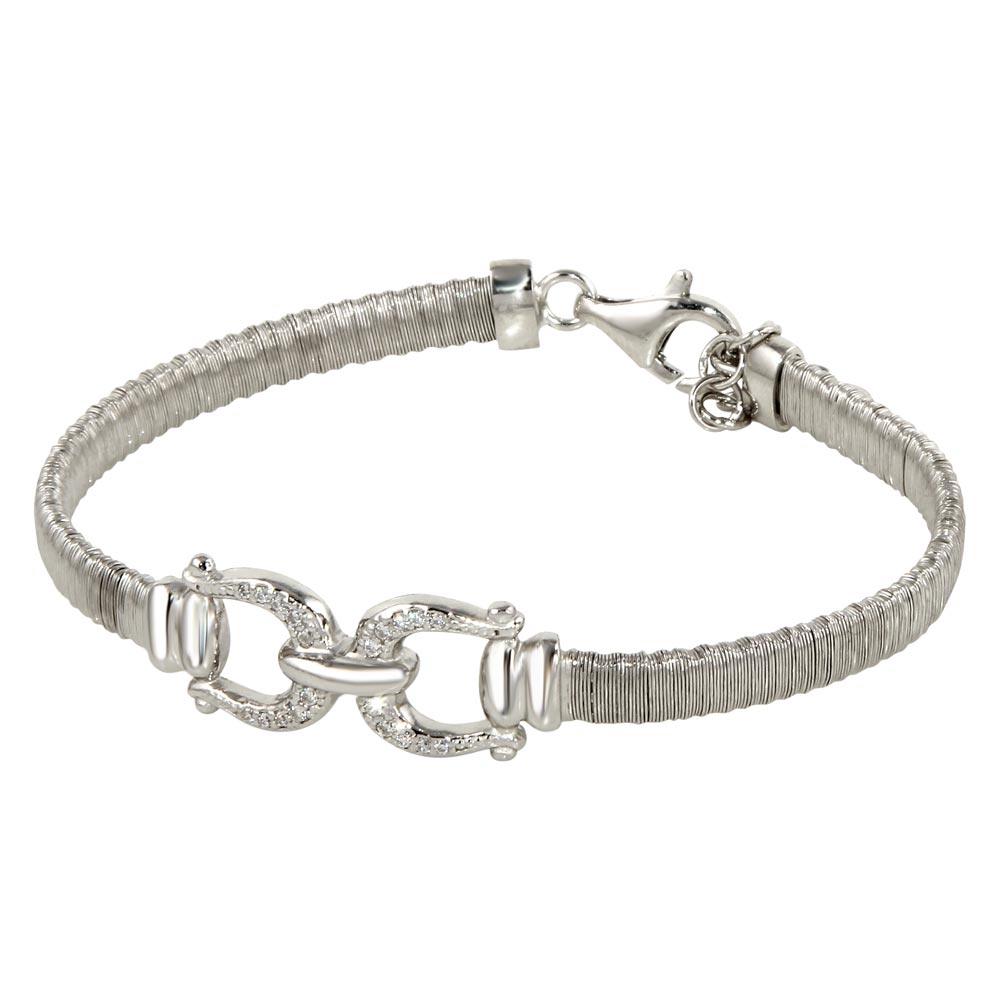 Silver 925 Rhodium Plated Buckle Bracelet with CZ - ARB00037RH | Silver ...