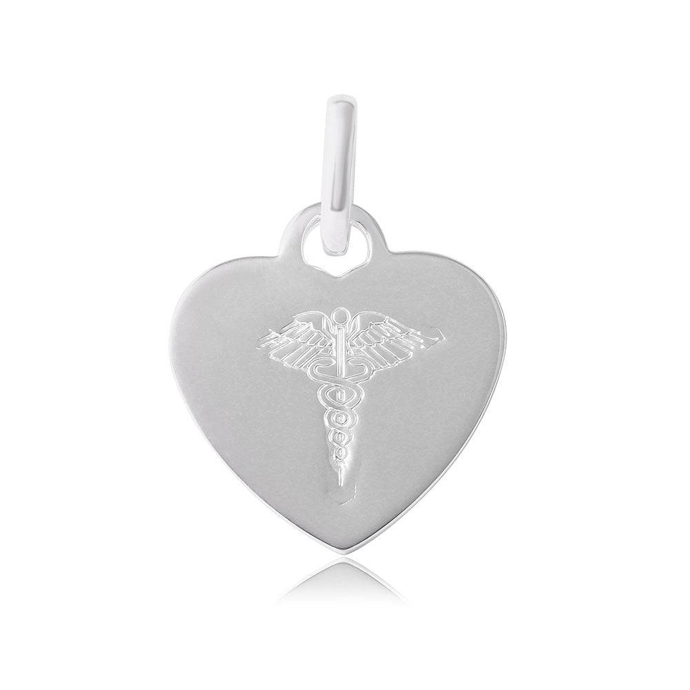 Silver 925 High Polished Heart Engravable Charm with Medical Sign ...