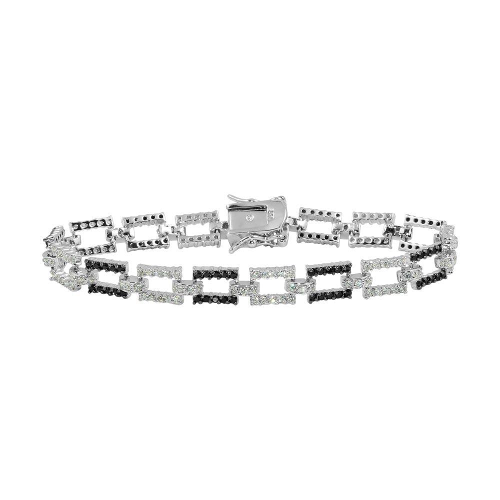 Silver 925 Rhodium Plated Rectangle Link Bracelet with CZ - BGB00013 ...