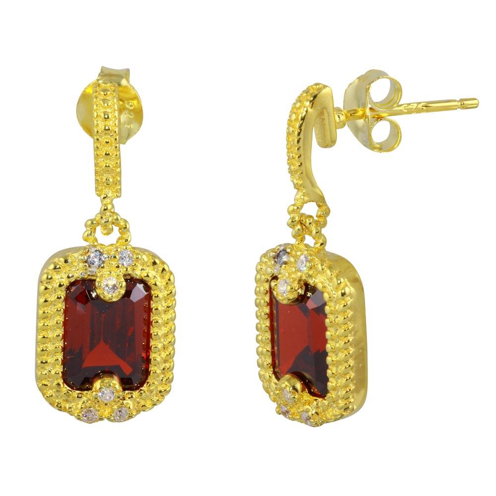 Silver 925 Gold Plated Red Rectangle Dangling Earring - BGE00561RED ...