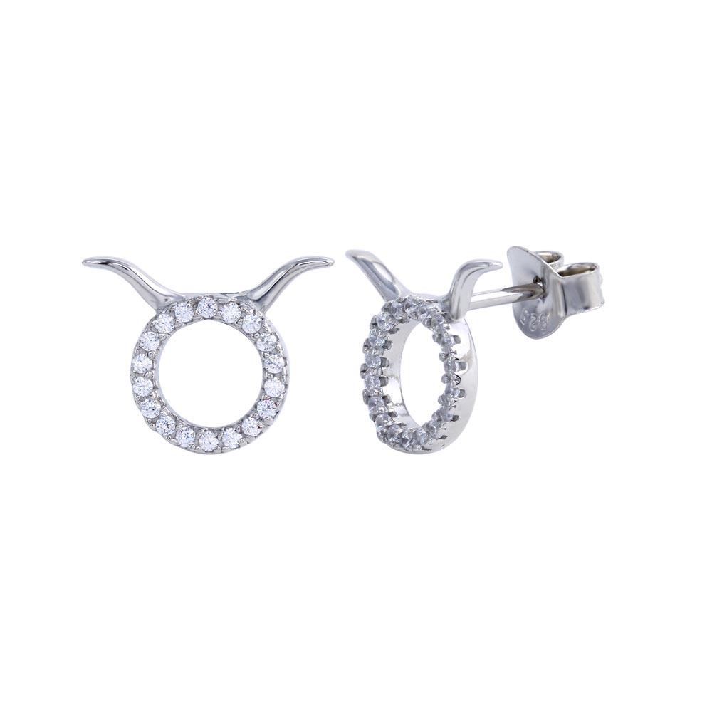 Silver 925 Platinum Plated Taurus CZ Zodiac Sign Earrings - BGE00701 ...