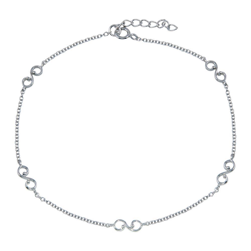 Rhodium Plated 925 Sterling Silver Wave Link Anklet - BGF00031 | Silver ...
