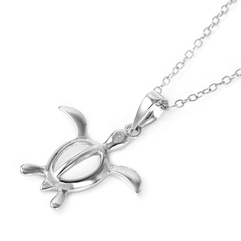 Silver 925 Tortoise Shaped Pendant with CZ Stud Necklace - BGP01018 ...