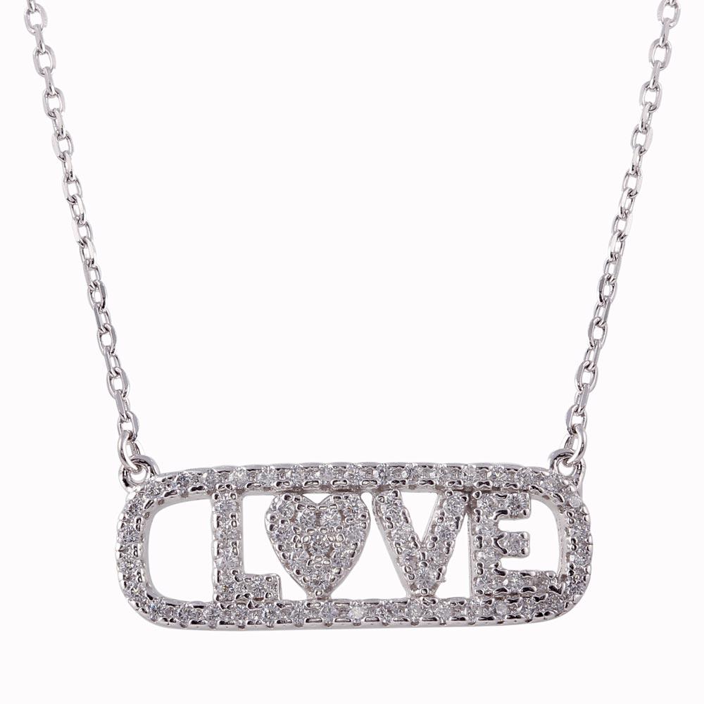 Silver 925 Rhodium Plated CZ Word Tag Necklace "LOVE" - BGP01347 ...