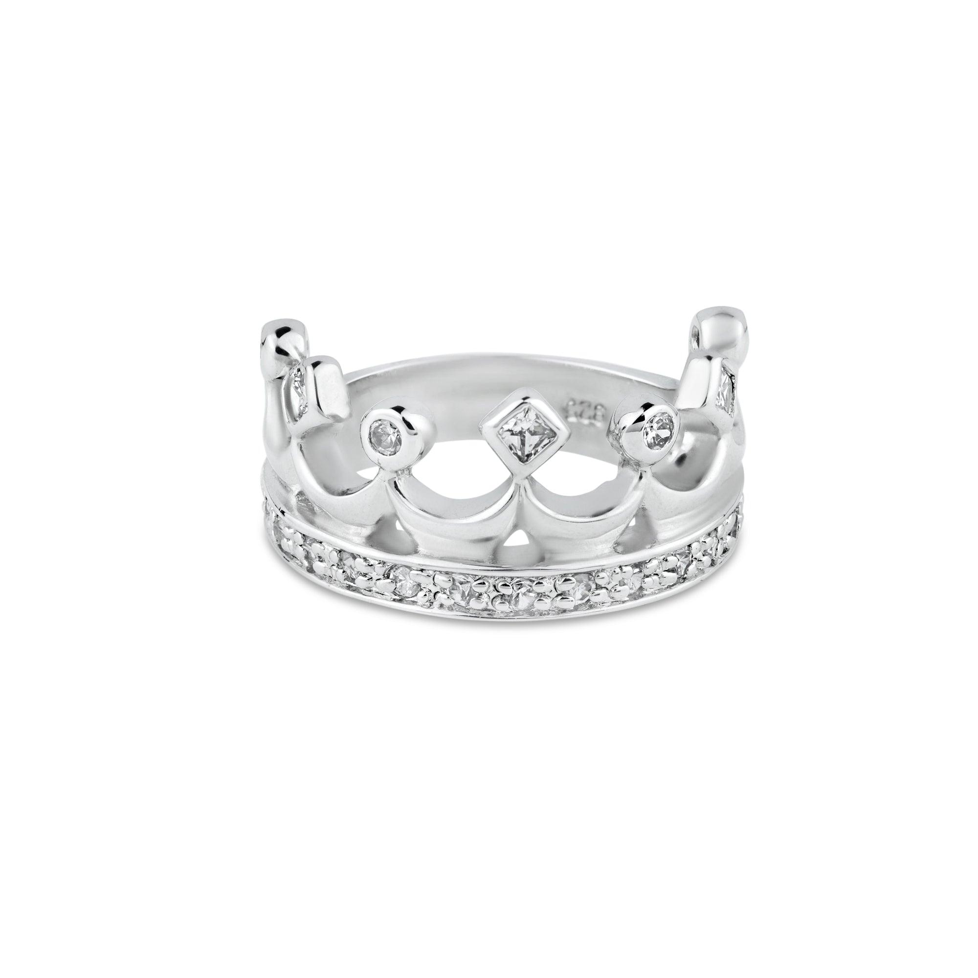 Silver 925 Rhodium Plated Clear CZ Crown Ring - BGR00002 | Silver ...