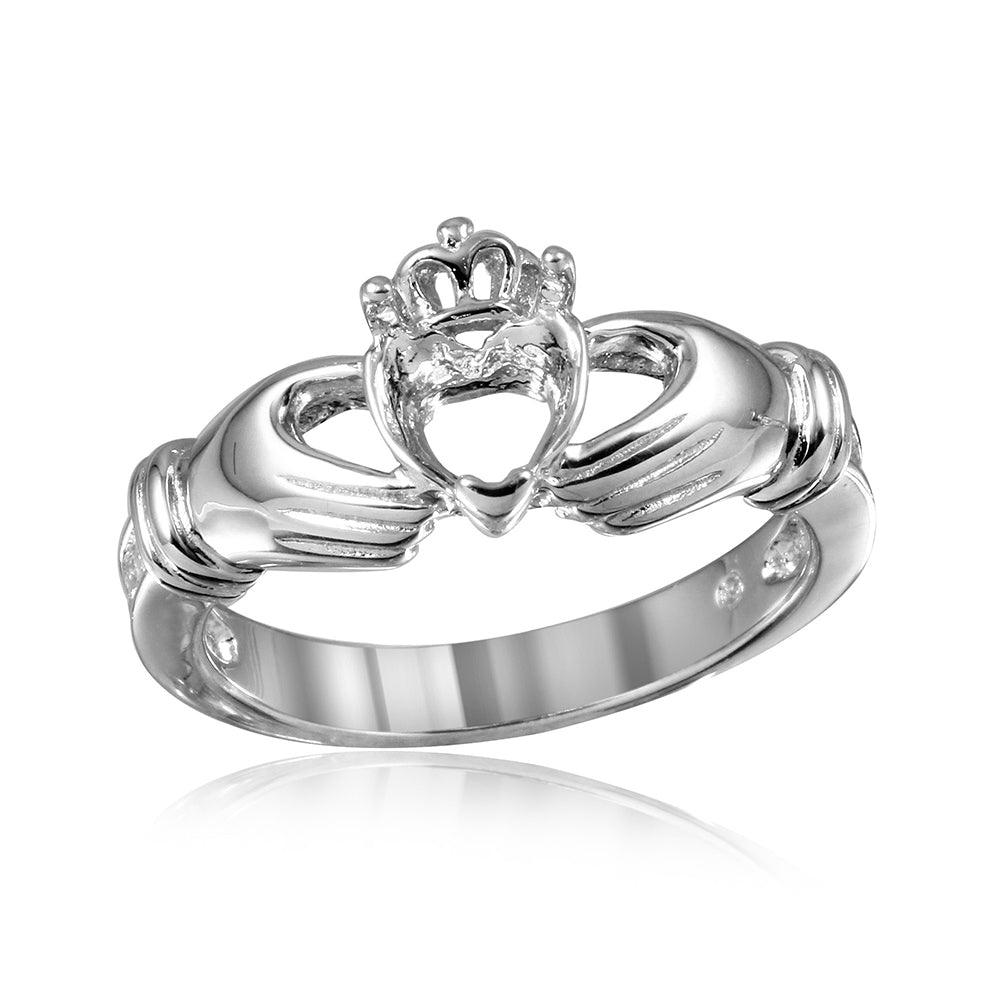 Silver 925 Rhodium Plated Claddagh CZ Heart Mounting Ring - BGR00491 ...