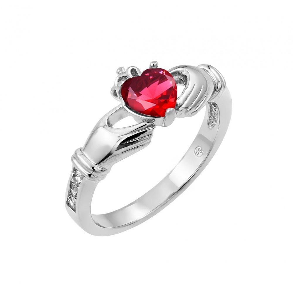 Silver 925 Rhodium Plated Red Heart CZ Claddagh Ring - BGR00491RED ...