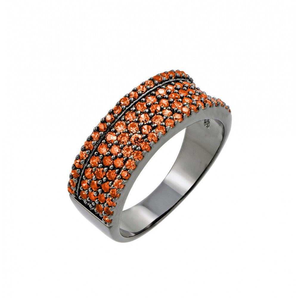 Silver 925 Rhodium Plated Orange Pave Set CZ Half Ring - BGR00770ORG ...