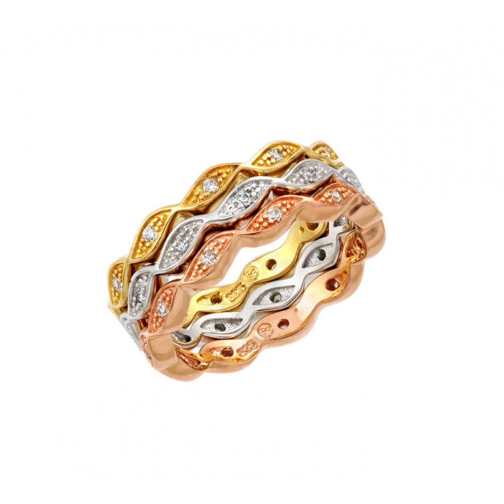 Silver 925 Rhodium Rose Gold and Gold Plated 3 Tone Stackable Eternity ...