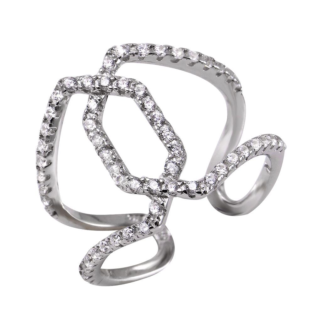 Silver 925 Rhodium Plated Open Rupee CZ Ring - BGR00970 | Silver Palace ...